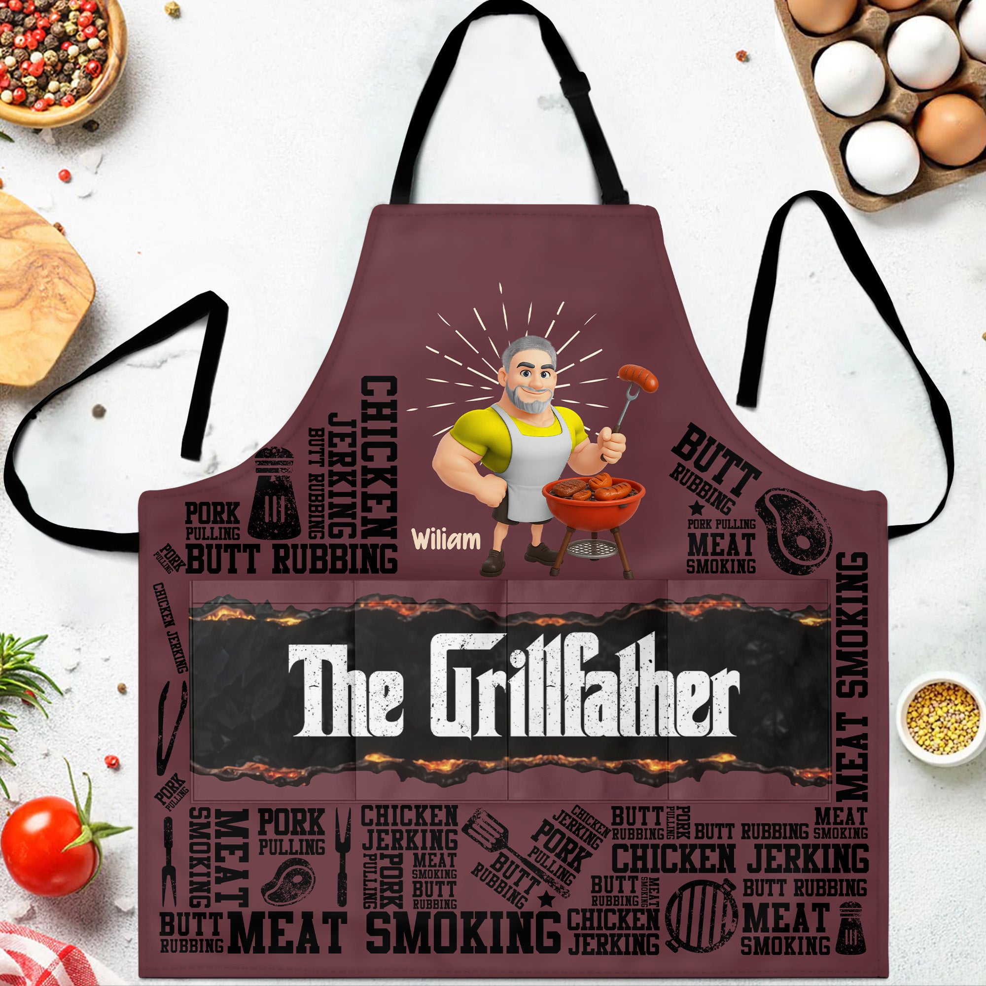 The Grillfather, Personalized Apron, Gift For Dad And BBQ Lovers – ALMAGEMS