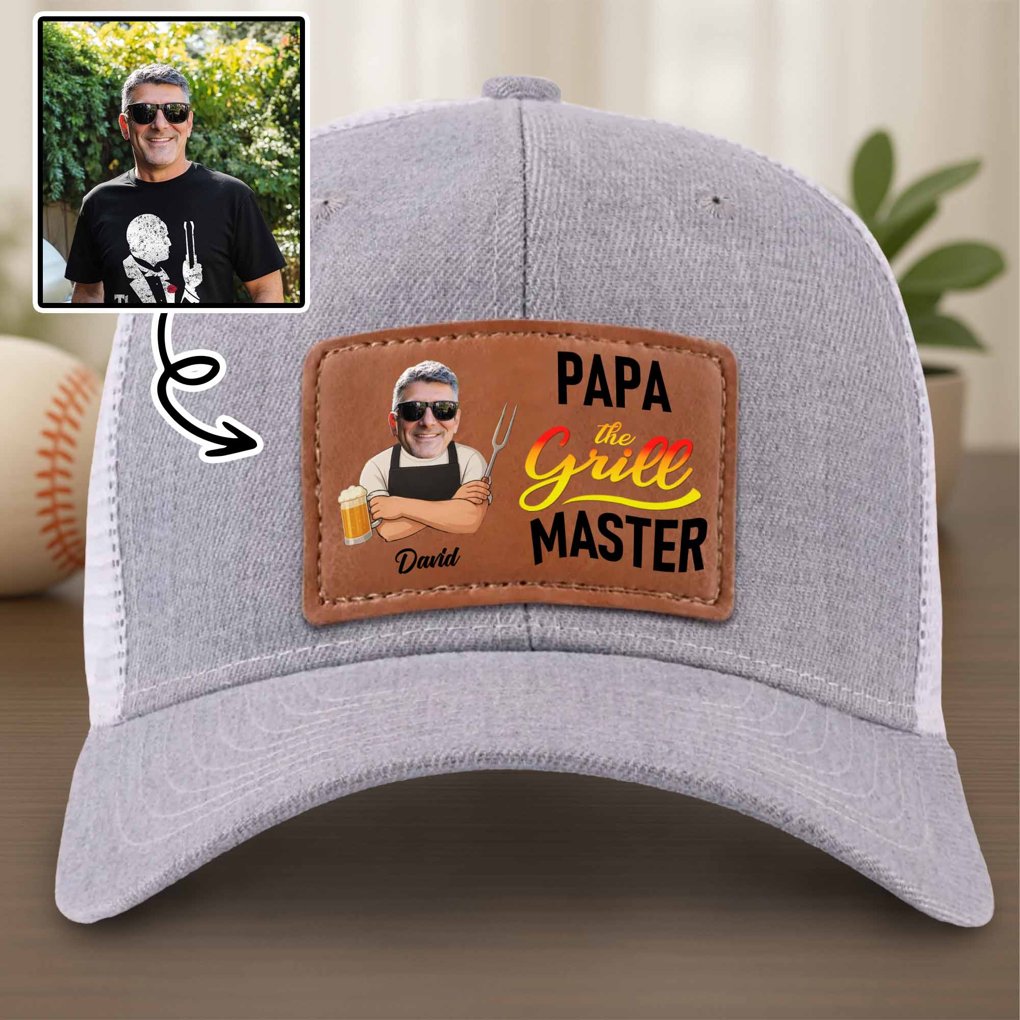 Papa The Grill Master, Personalized Leather Patch Hat, Gift For Dads ...