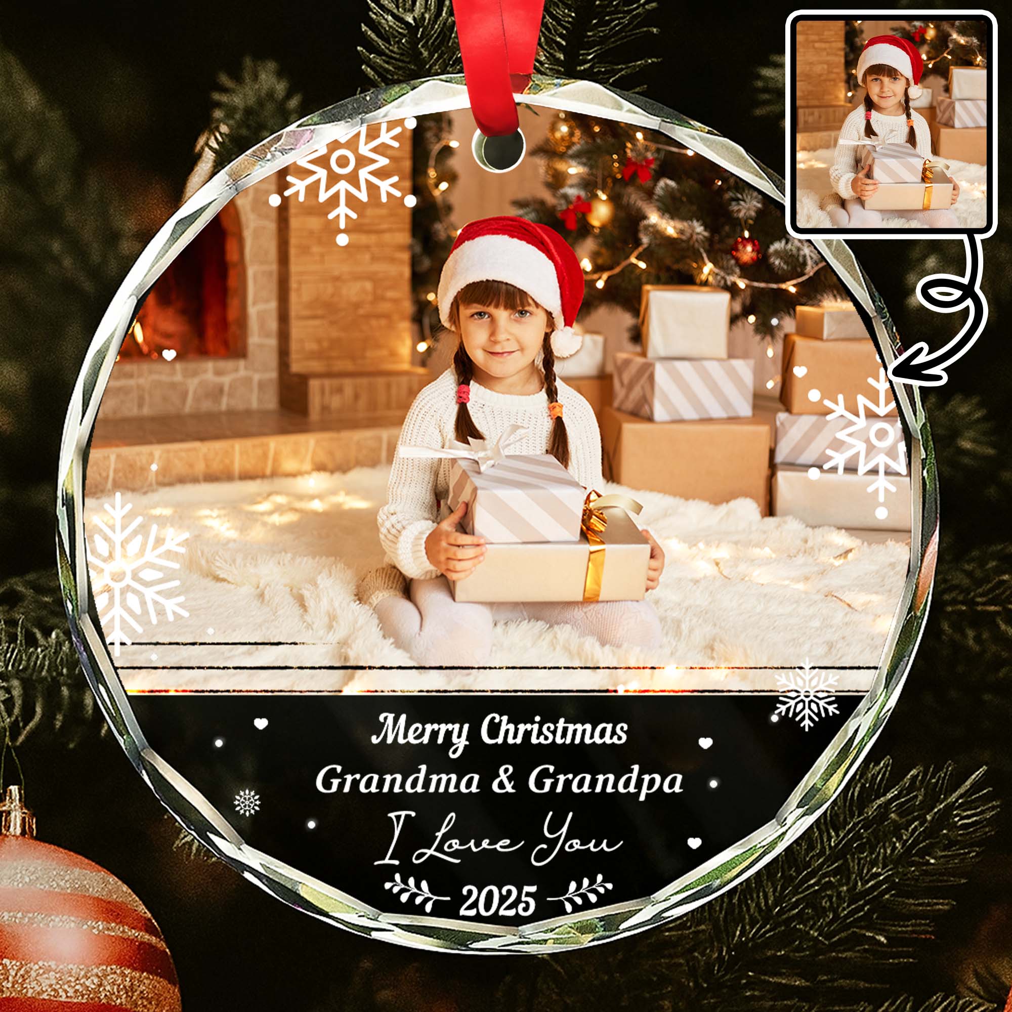 Merry Christmas Grandma & Grandpa With Snowflakes And Children ...