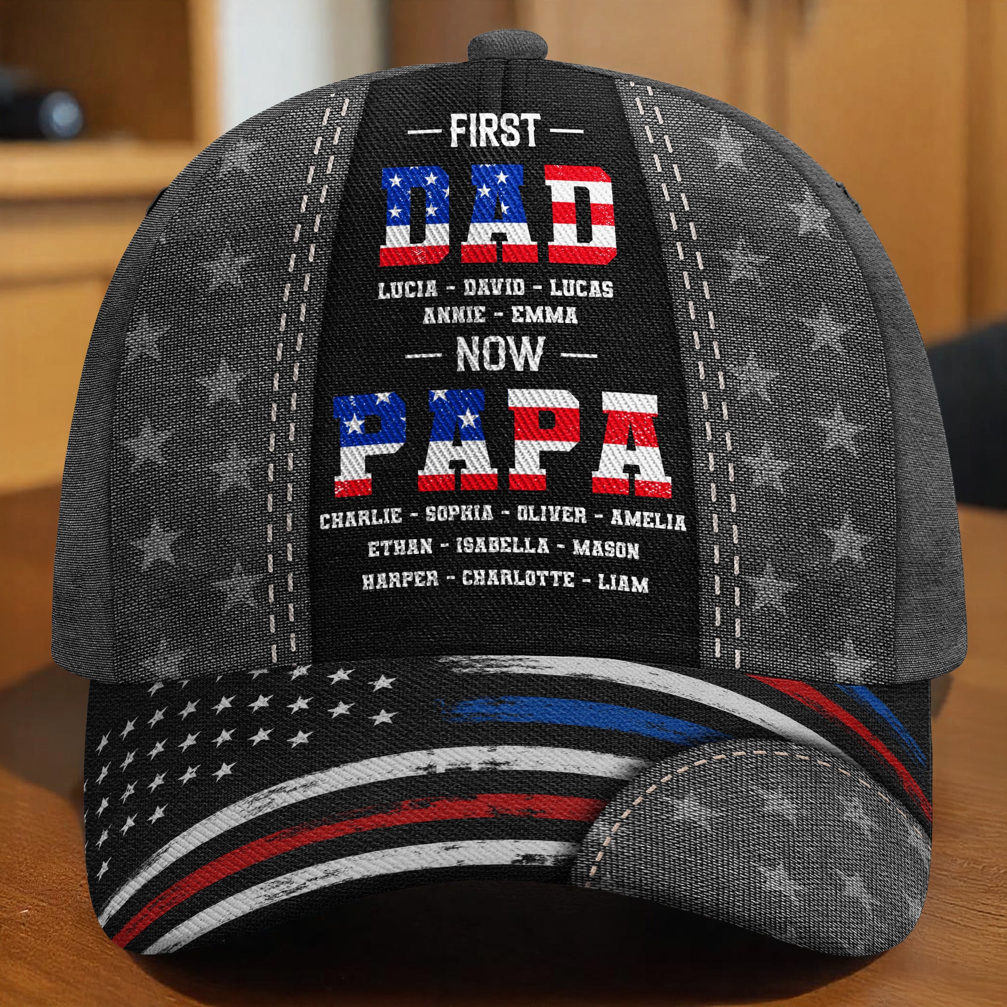 First Dad Now Papa With Stars And Stripes Design, Personalized Classic ...