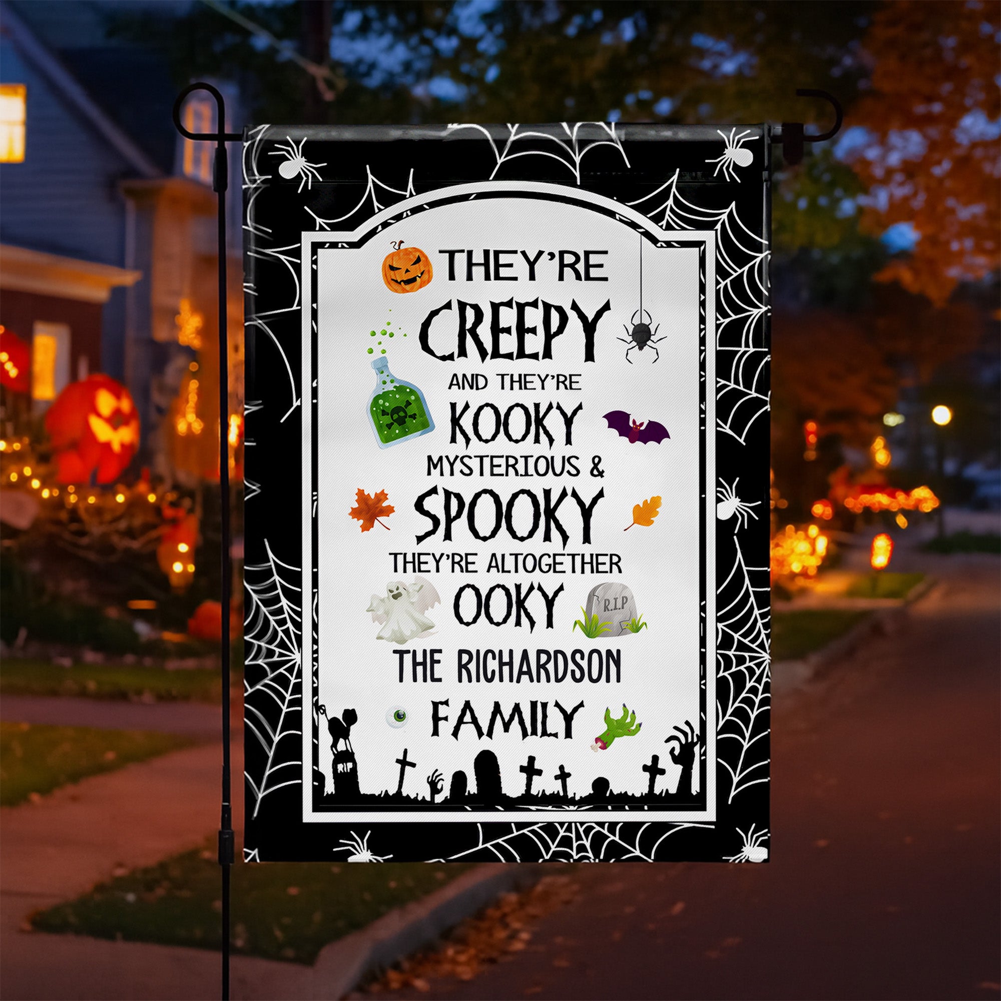 Creepy Kooky Mysterious & Spooky Family Flag, Personalized Flag, Gift ...