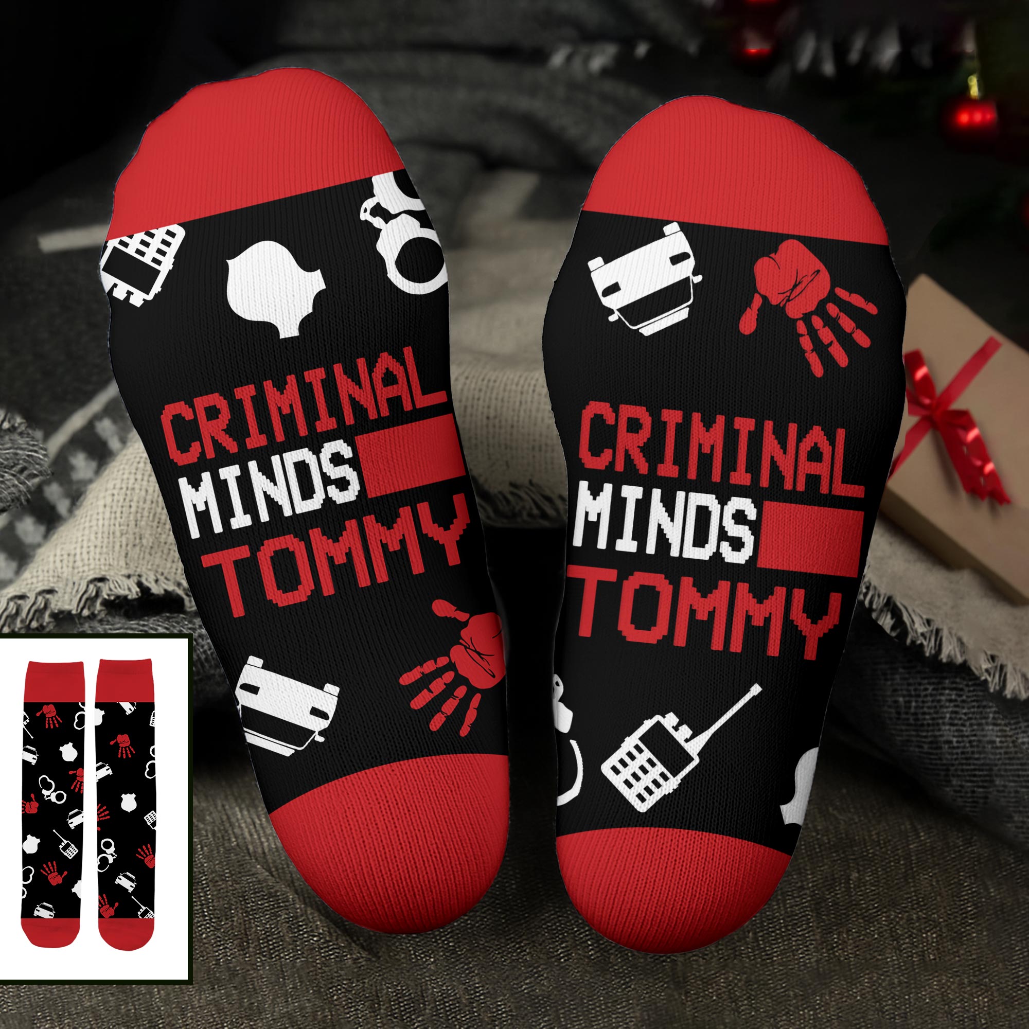 Criminal Minds, Handcuffs and Blood Design, Personalized Crew Socks ...