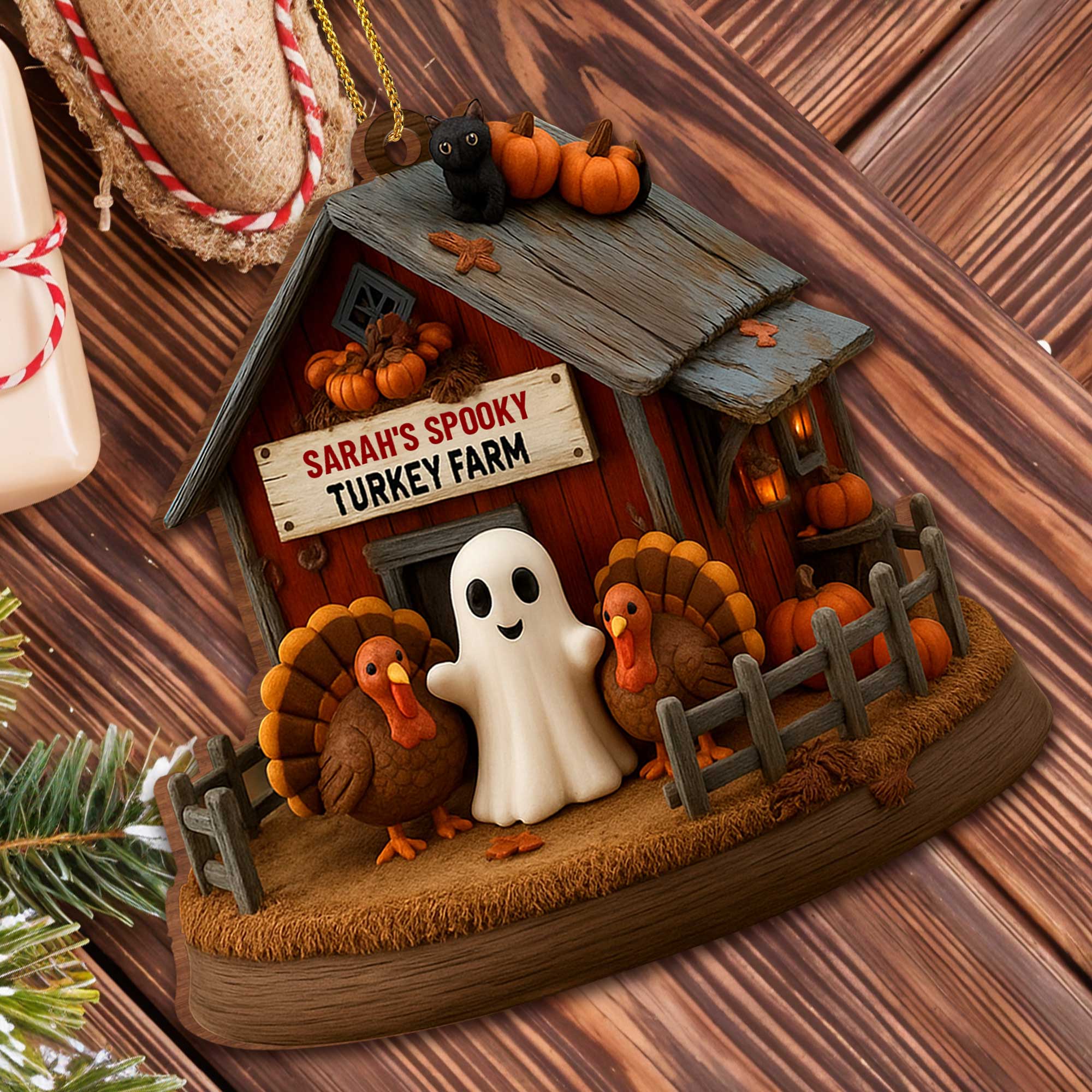 Sarah's Spooky Turkey Farm, Personalized Custom Wood Ornament, Gift For ...