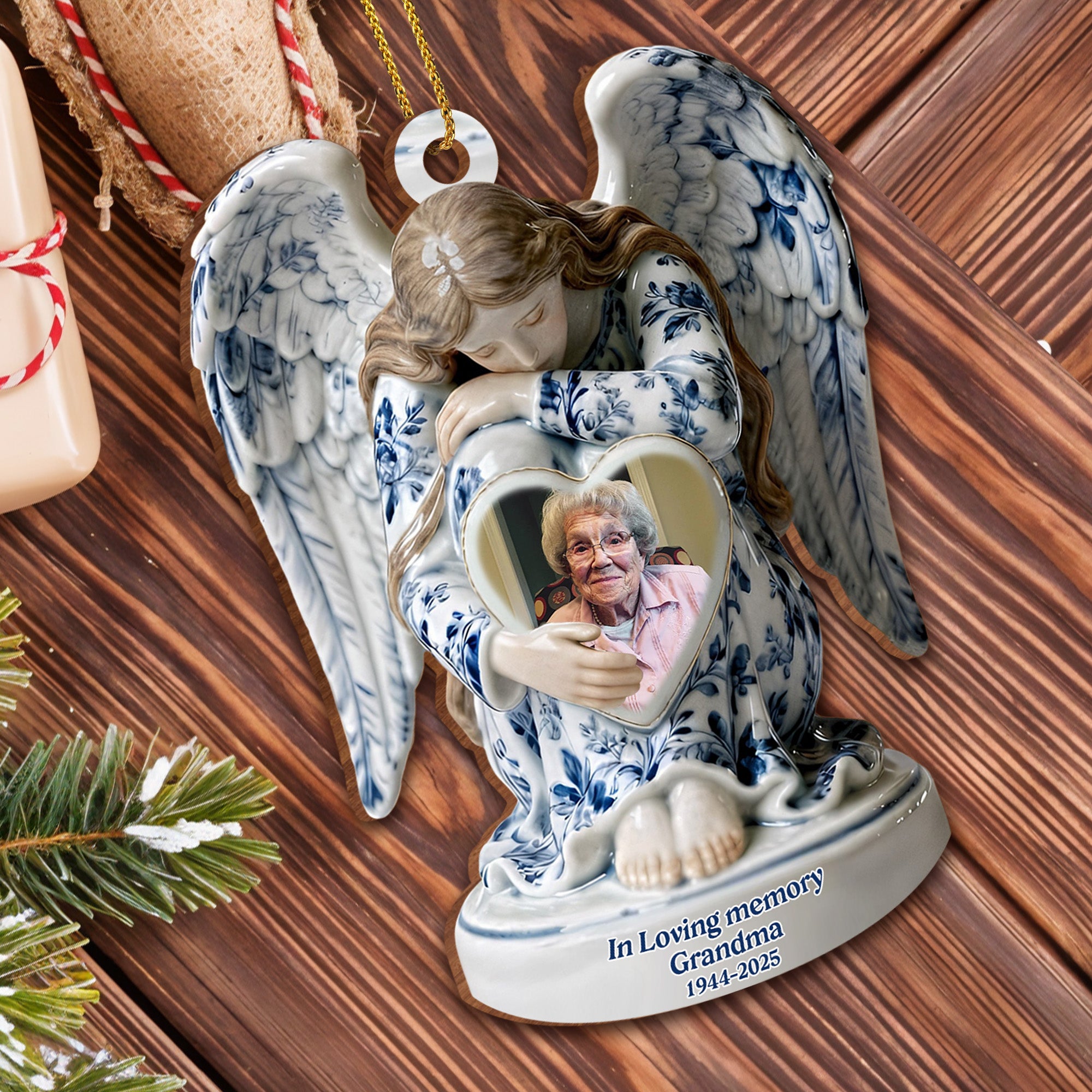 In Loving Memory Angel With Heart-Shaped Frame, Custom Wood Ornament ...
