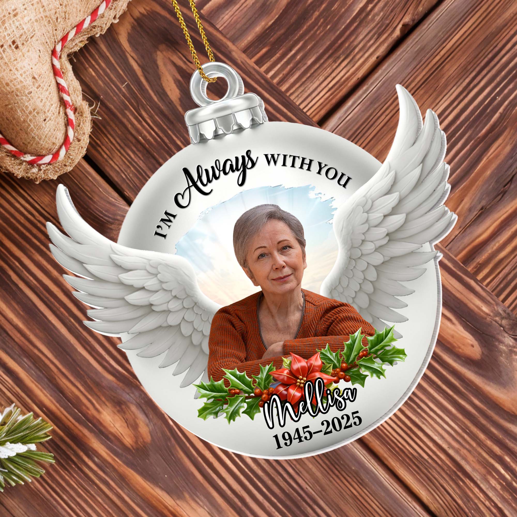 I'm Always With You, Angel Wings & Holly Berries Design, Personalized ...