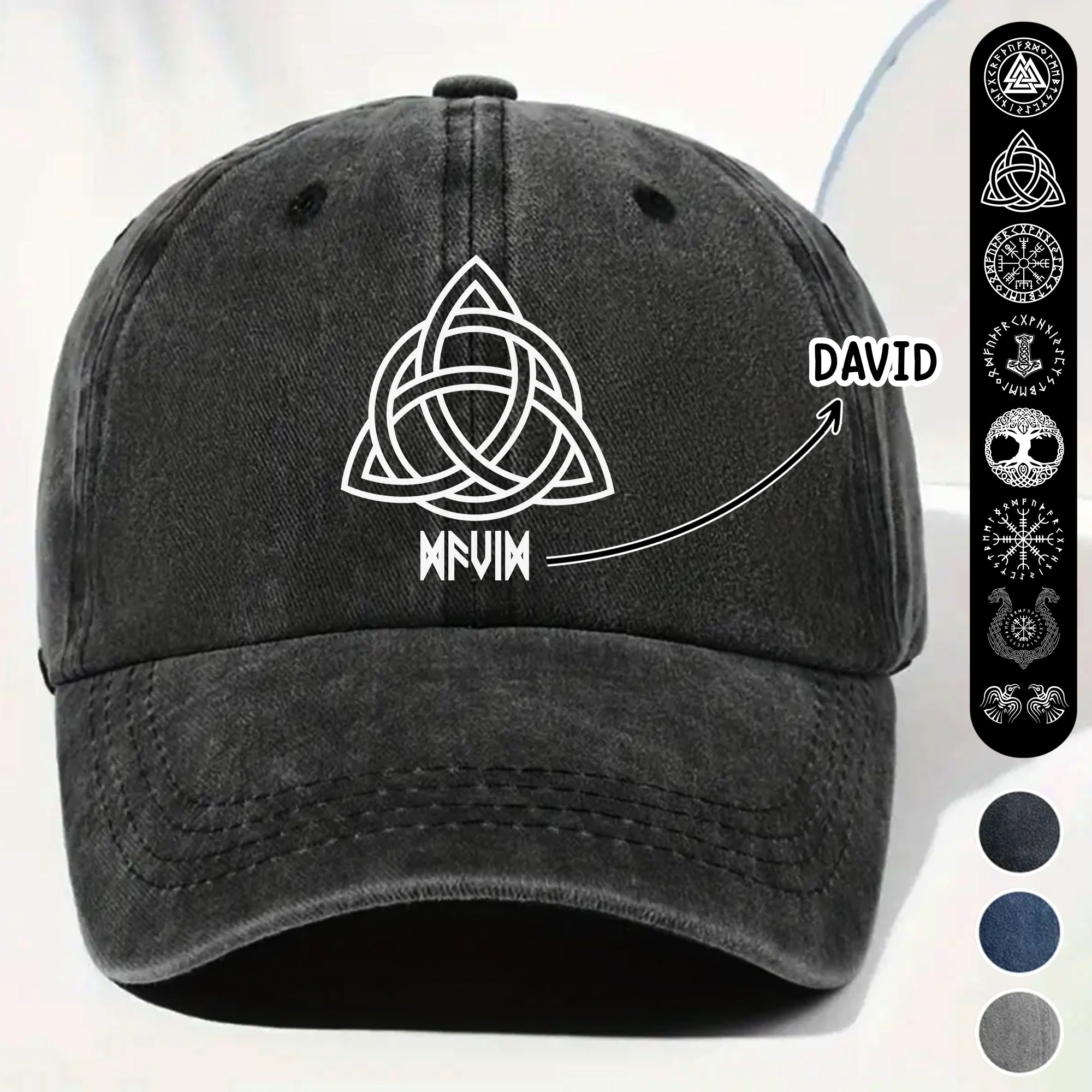 Norse Mythology Viking Runes On Denim Cap, Personalized Custom Washed ...