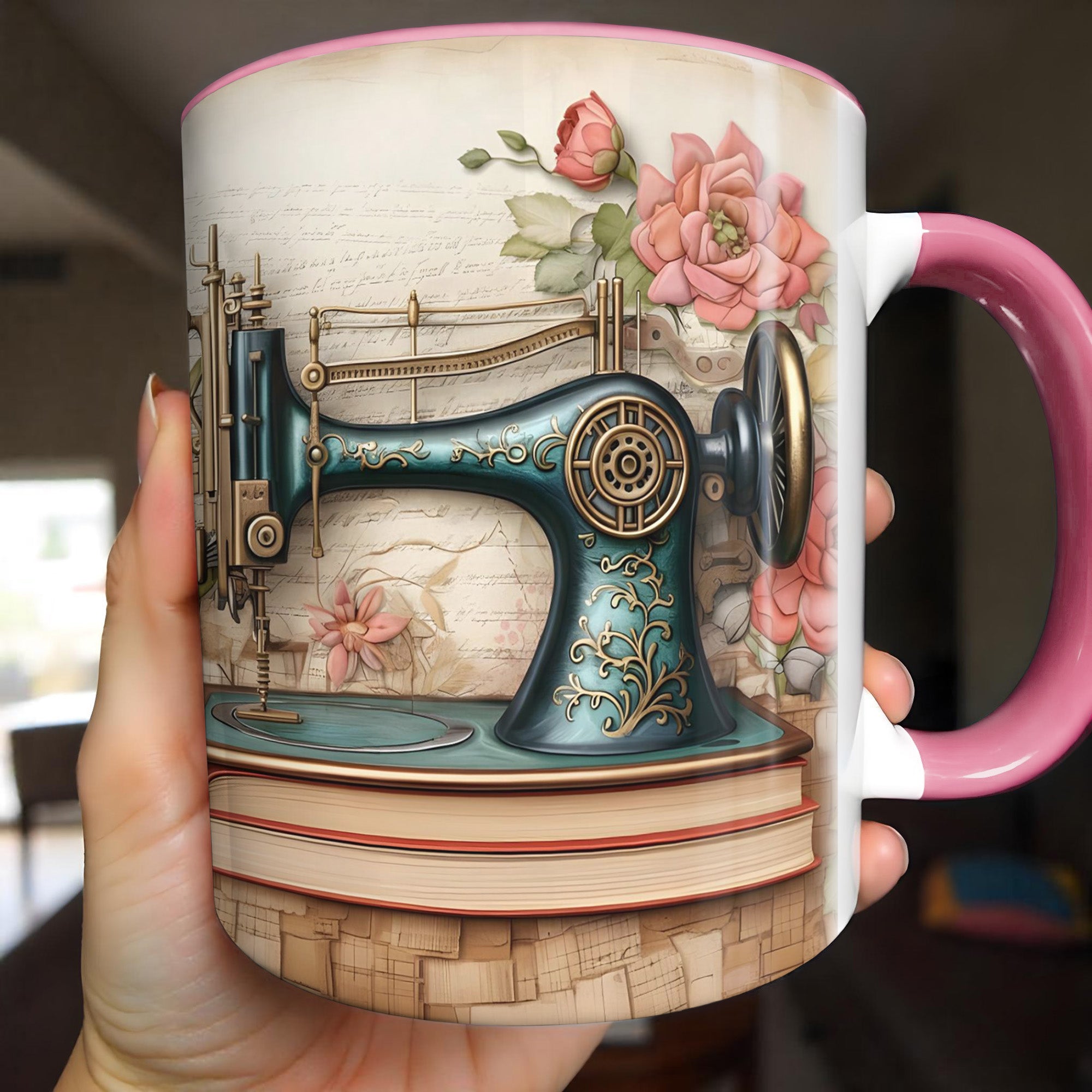 Celebrate Timeless Craftsmanship, Sewing Machine And Flowers, Mug, Gift ...
