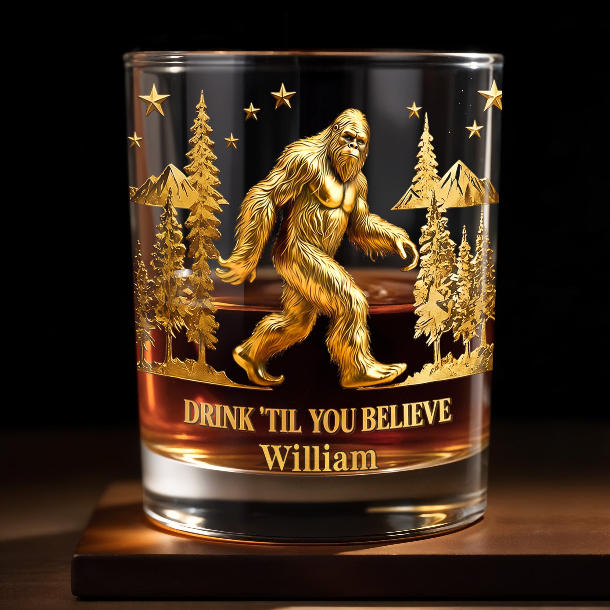 Drink Till You Believe With Bigfoot And Trees, Whiskey Glass, Gift For ...
