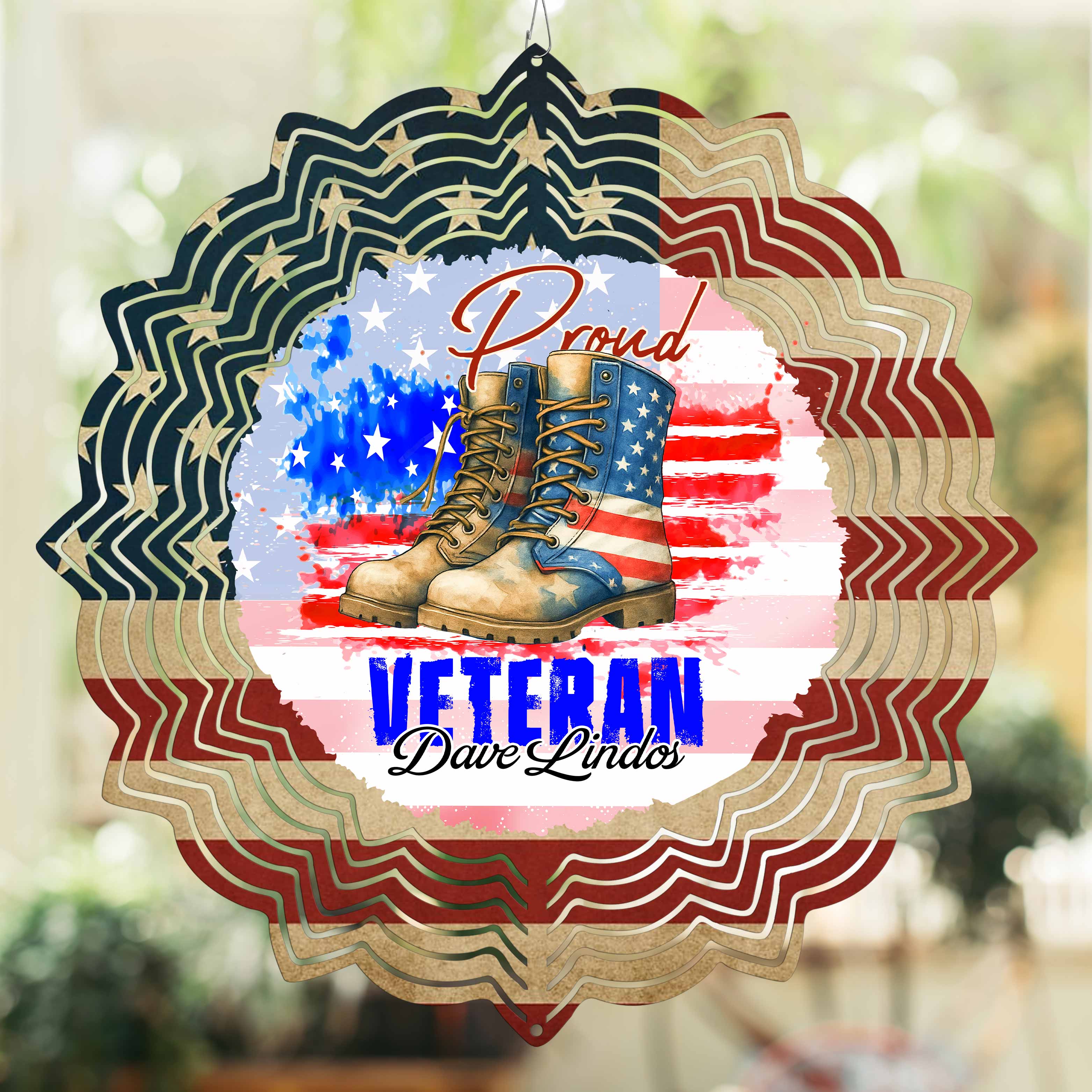 Proud Veteran With Combat Boots And American Flag, Personalized Wind ...