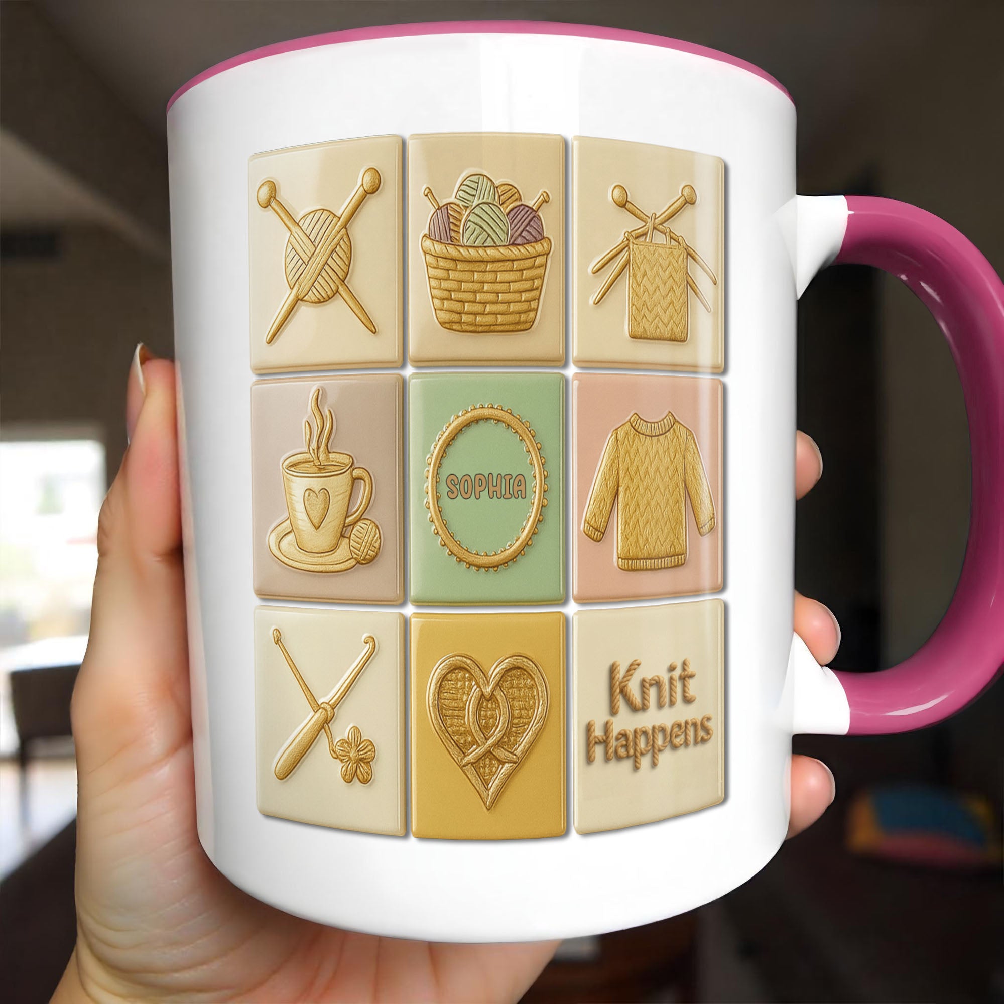 Knit Happens Mug, Personalized Custom Accent Mug, Gift For Knitters ...