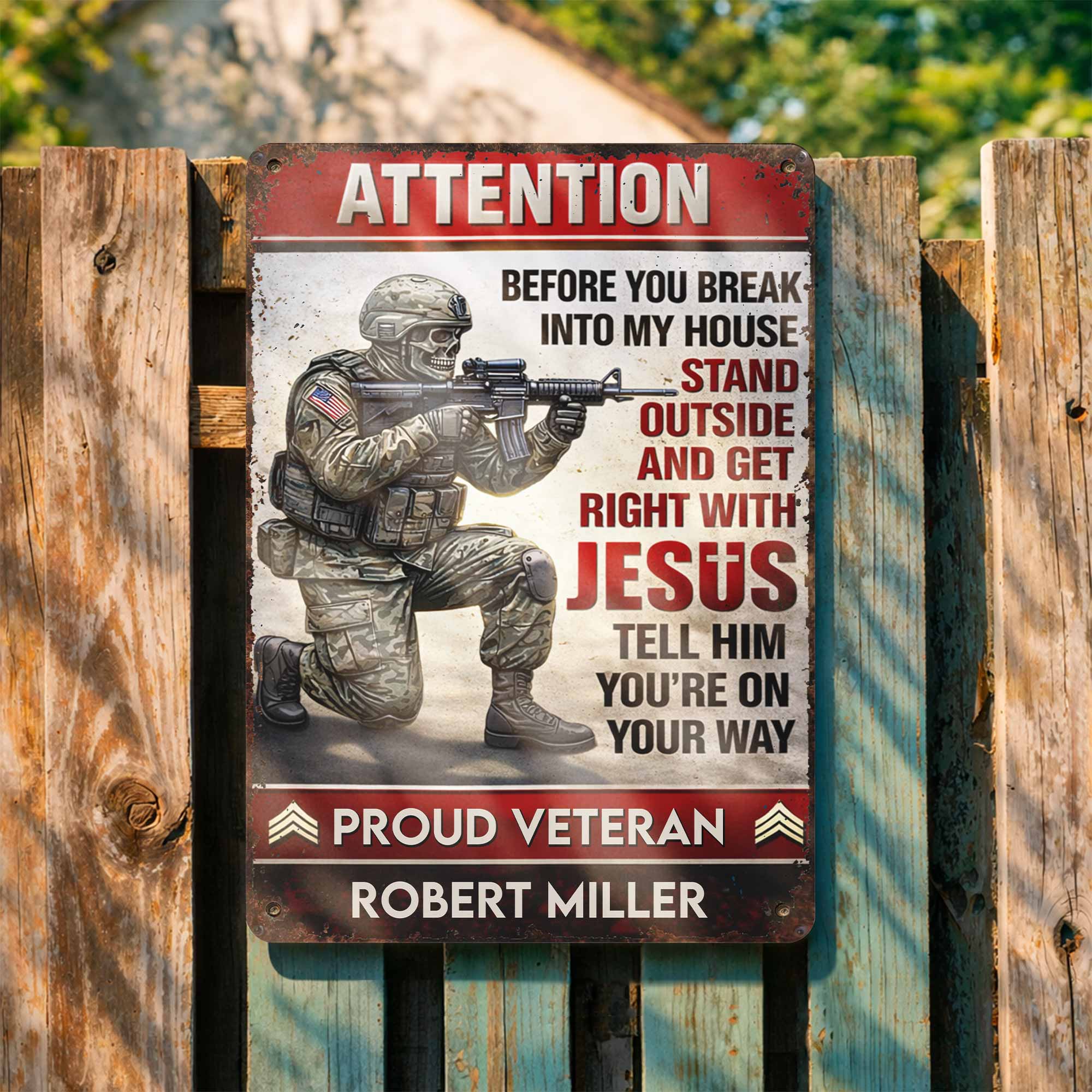 Attention Get Right With Jesus, Soldier and American Flag, Personalized ...