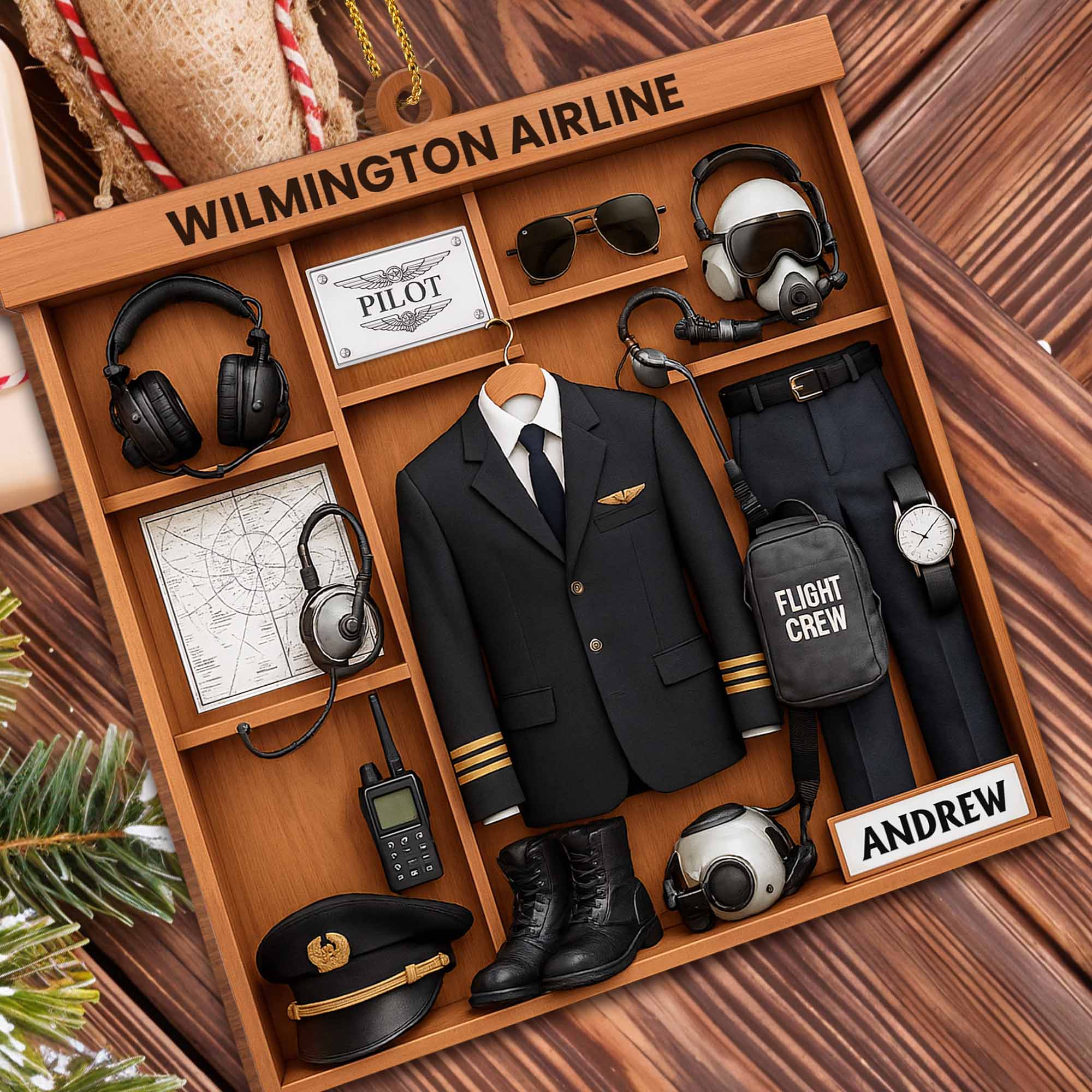 Wilmington Airline Pilot Essentials, Custom Wood Ornament, Gift For ...