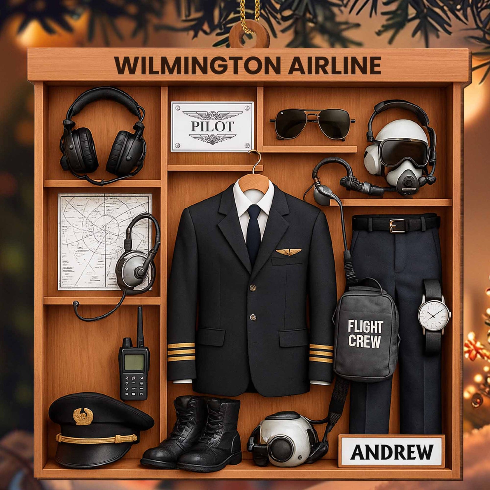 Wilmington Airline Pilot Essentials, Custom Wood Ornament, Gift For ...
