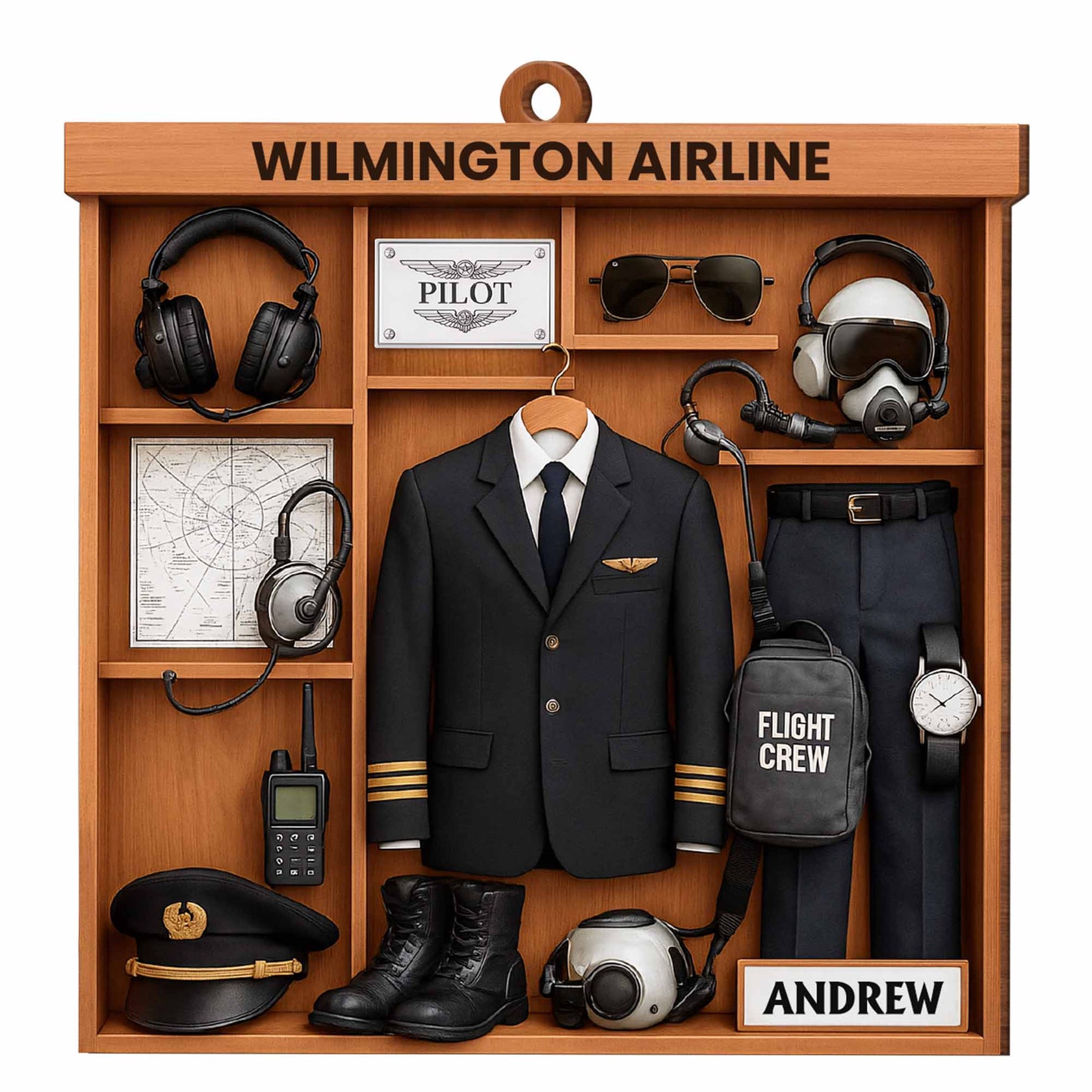 Wilmington Airline Pilot Essentials, Custom Wood Ornament, Gift For ...