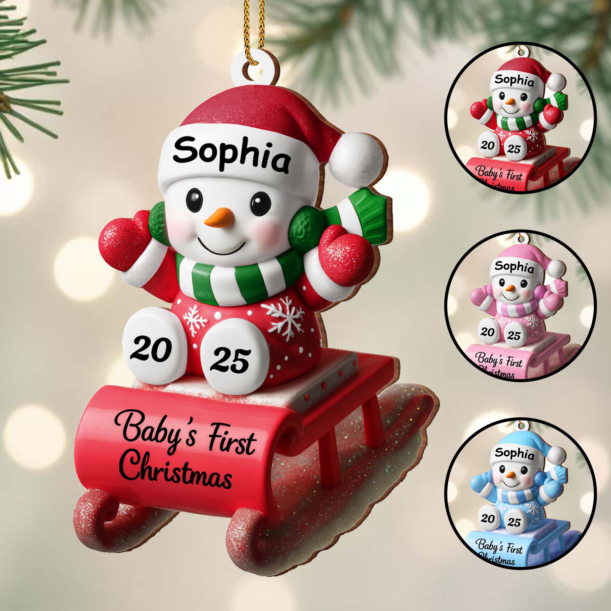 Baby's First Christmas Snowman On Sleigh, Personalized Custom Wood ...