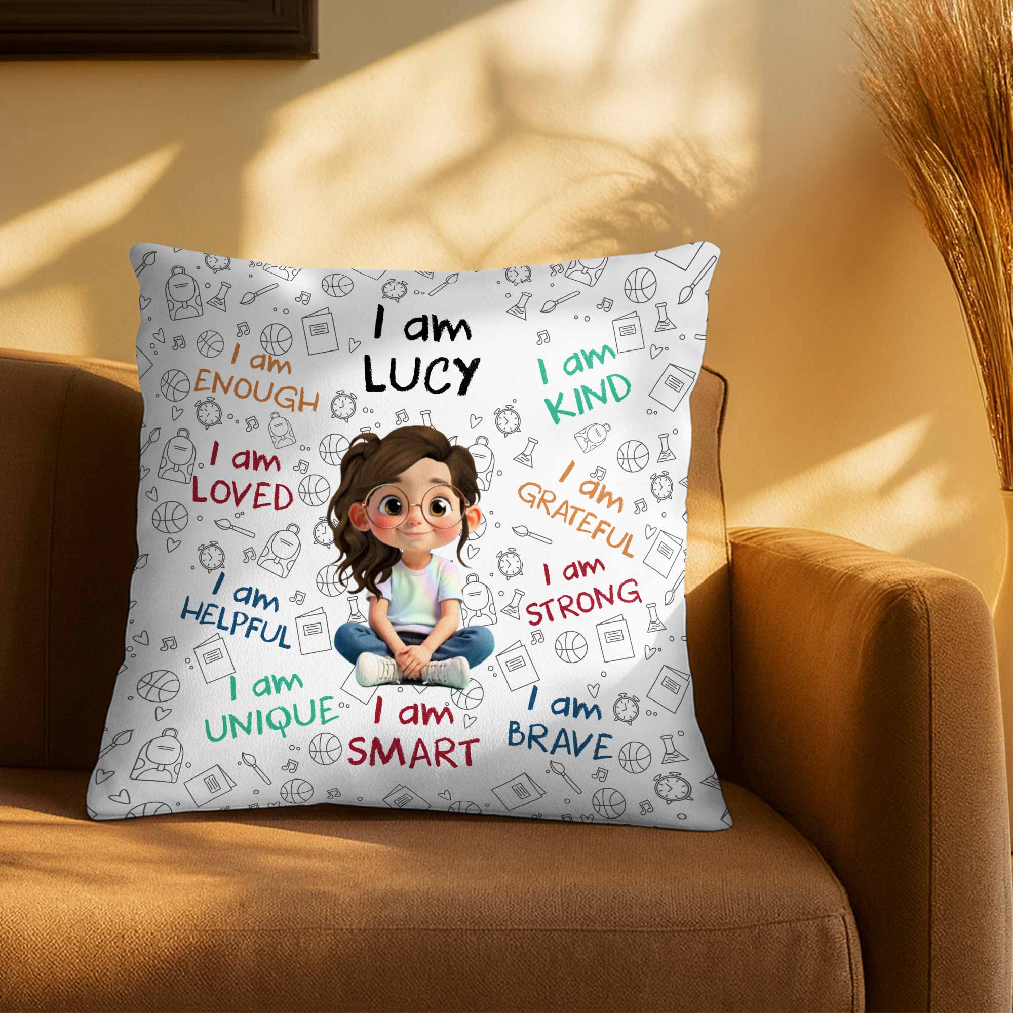 I Am Enough, Loved, Unique, Brave, Cartoon Girl, Personalized Custom ...