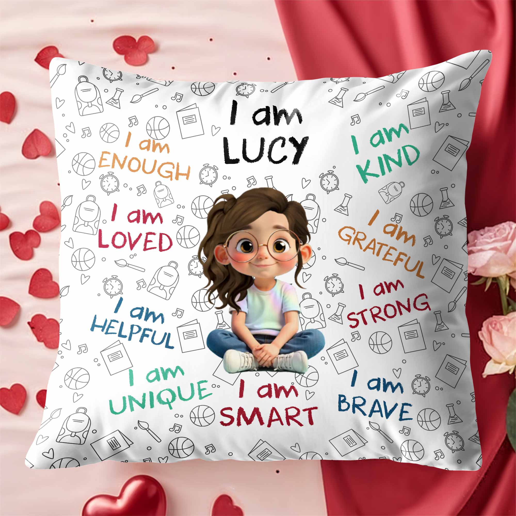 I Am Enough, Loved, Unique, Brave, Cartoon Girl, Personalized Custom ...