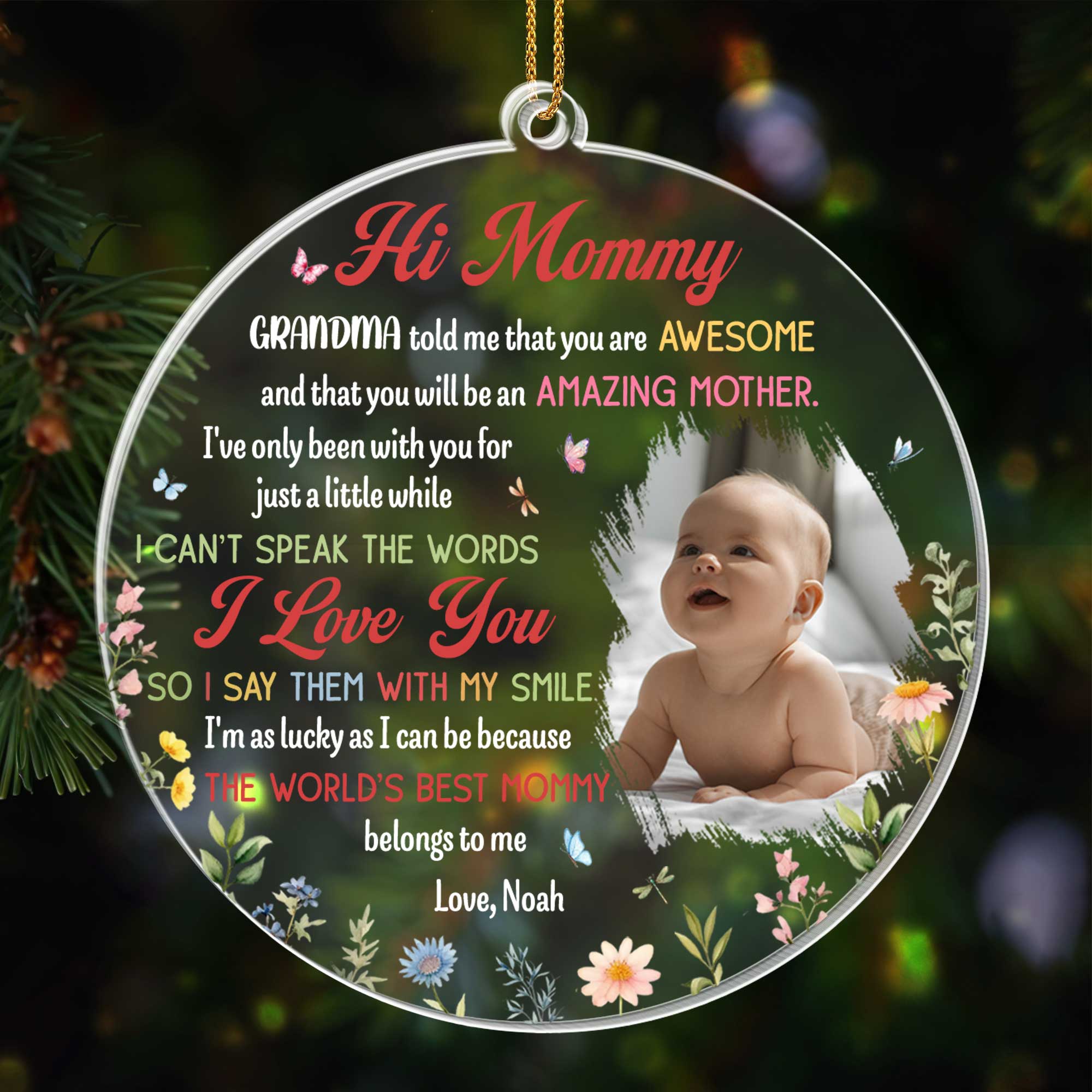 Hi Mommy, World's Best Mommy With Baby And Flowers,Personalized Custom ...