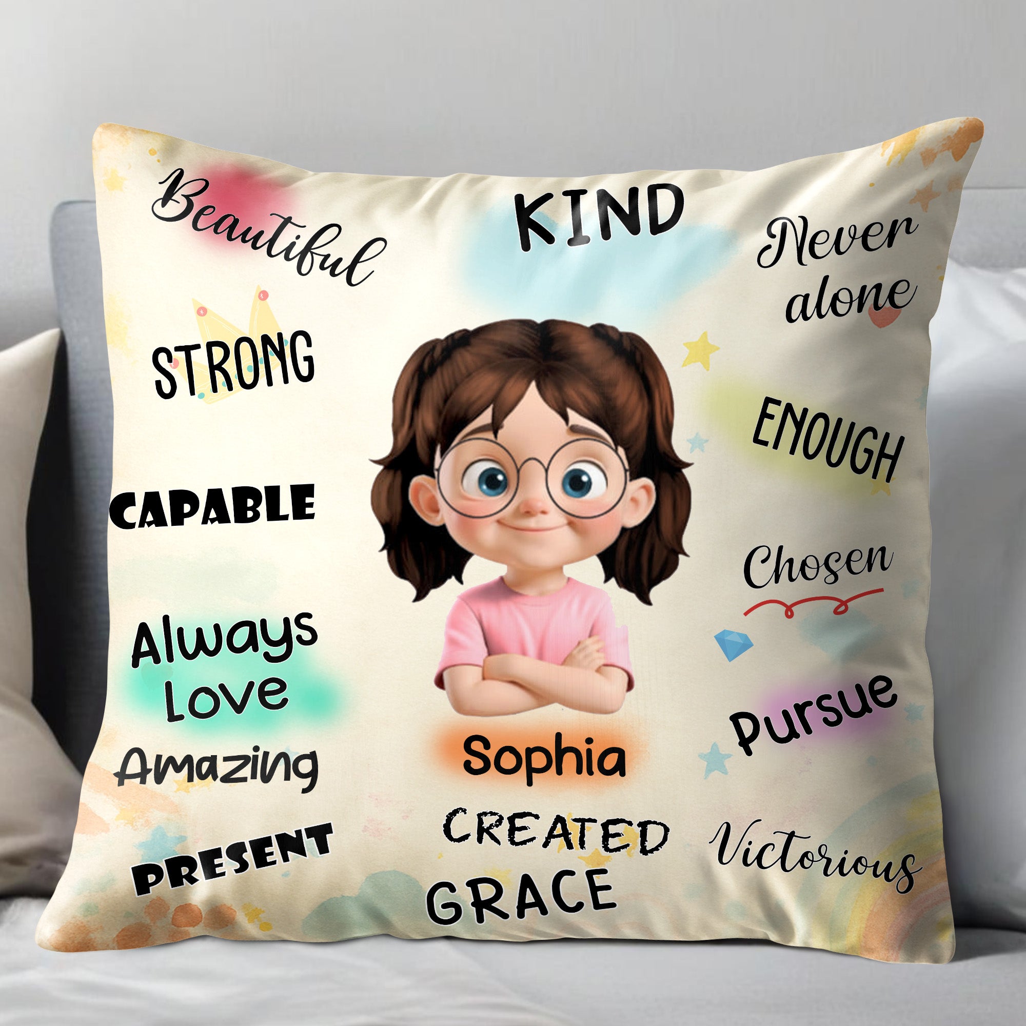 Beautiful Strong Capable, Cartoon Girl Pillow, Personalized Custom Gift ...