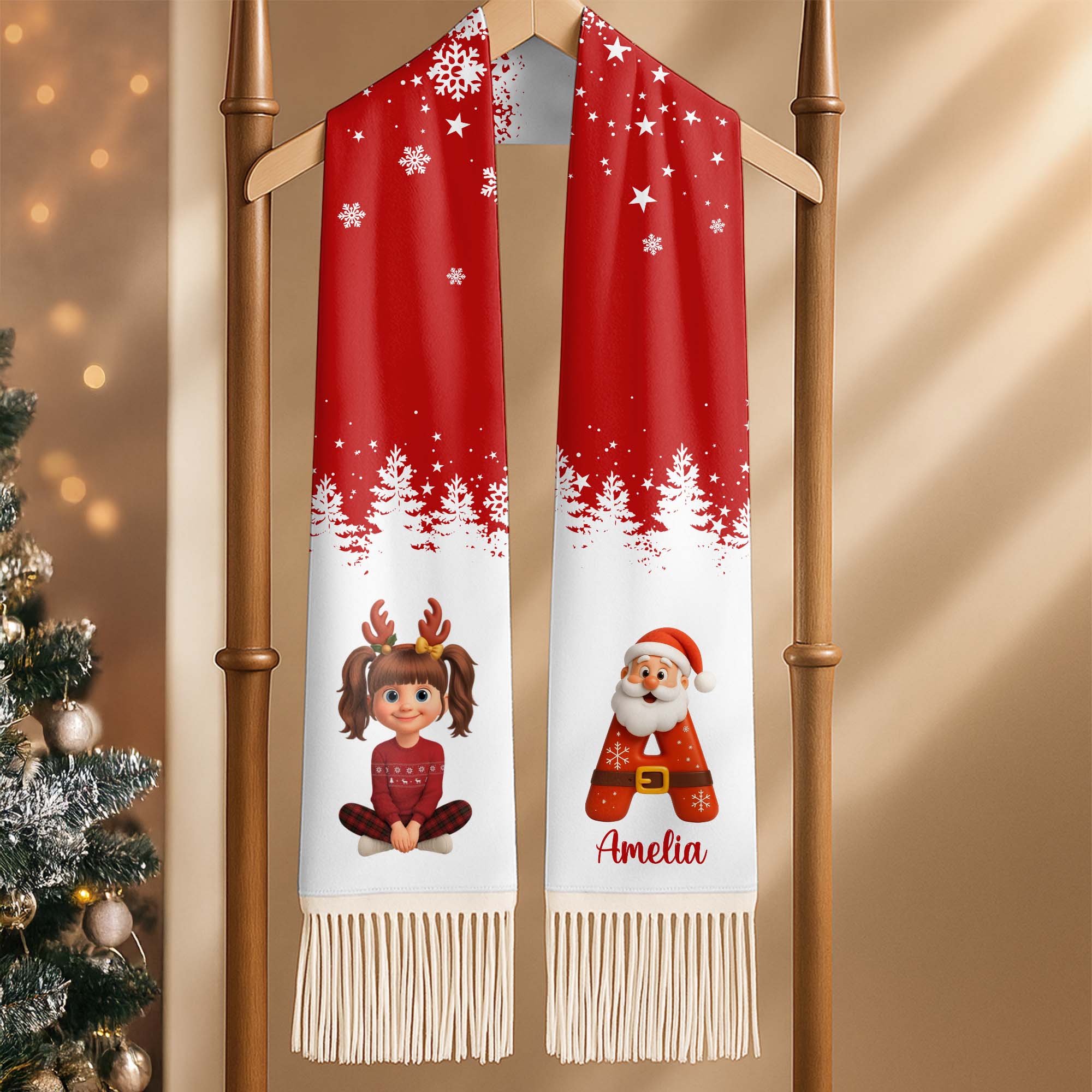 Season's Greetings With Reindeer And Santa Claus, Personalized Custom ...