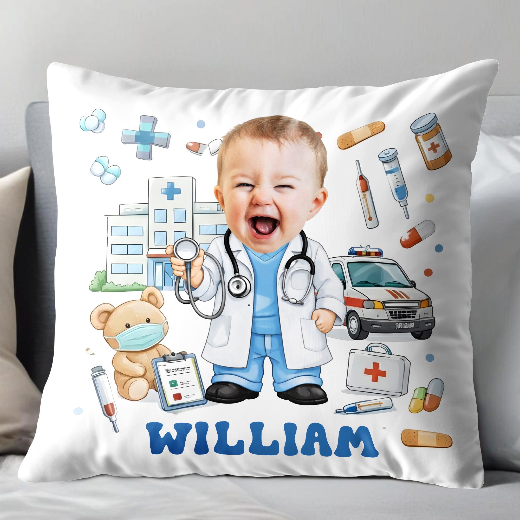 Custom Cute Baby Doctor with Medical Tools and Teddy Bear, Personalized ...