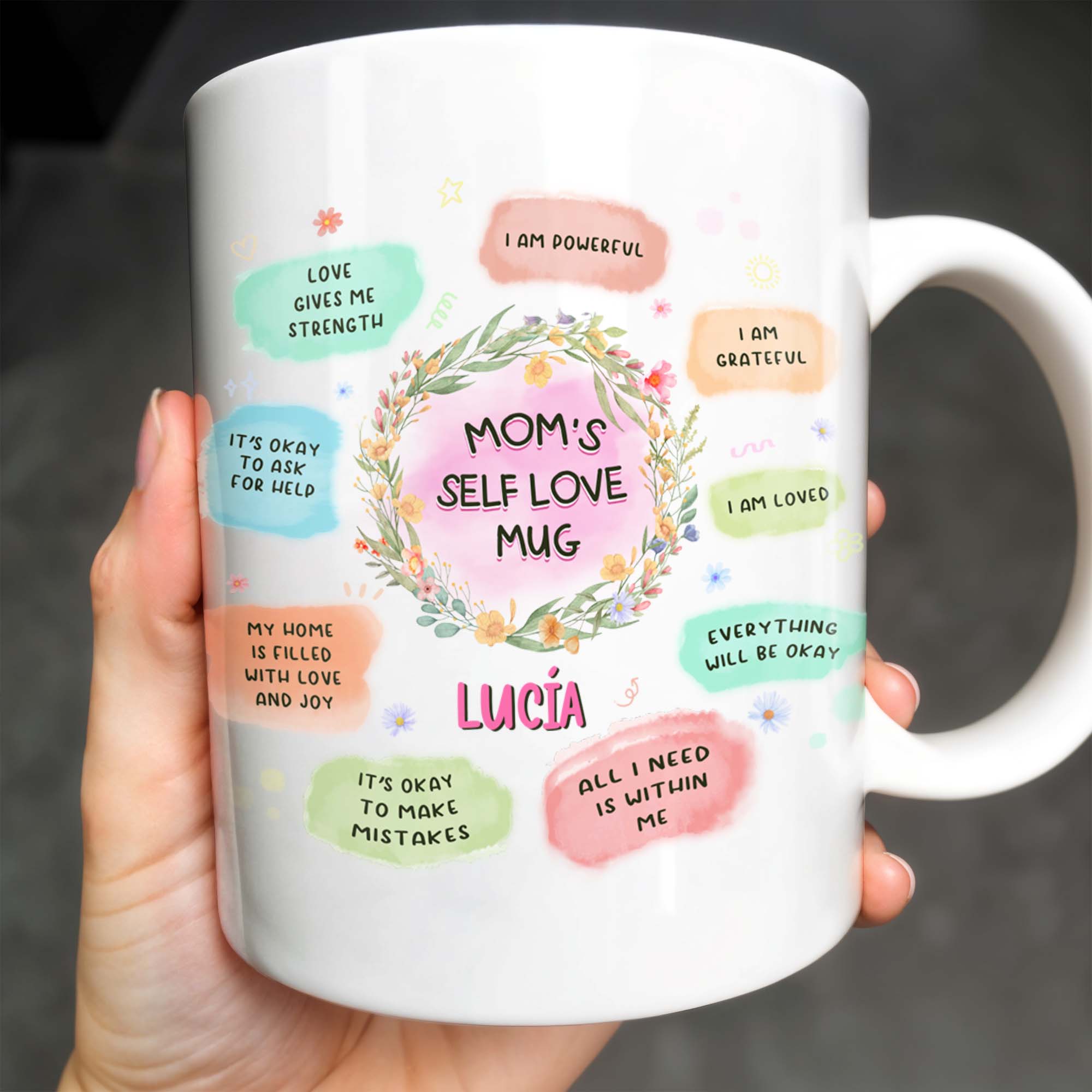 Mom's Self Love Mug With Flowers, Personalized Custom Coffee Mug, Great ...