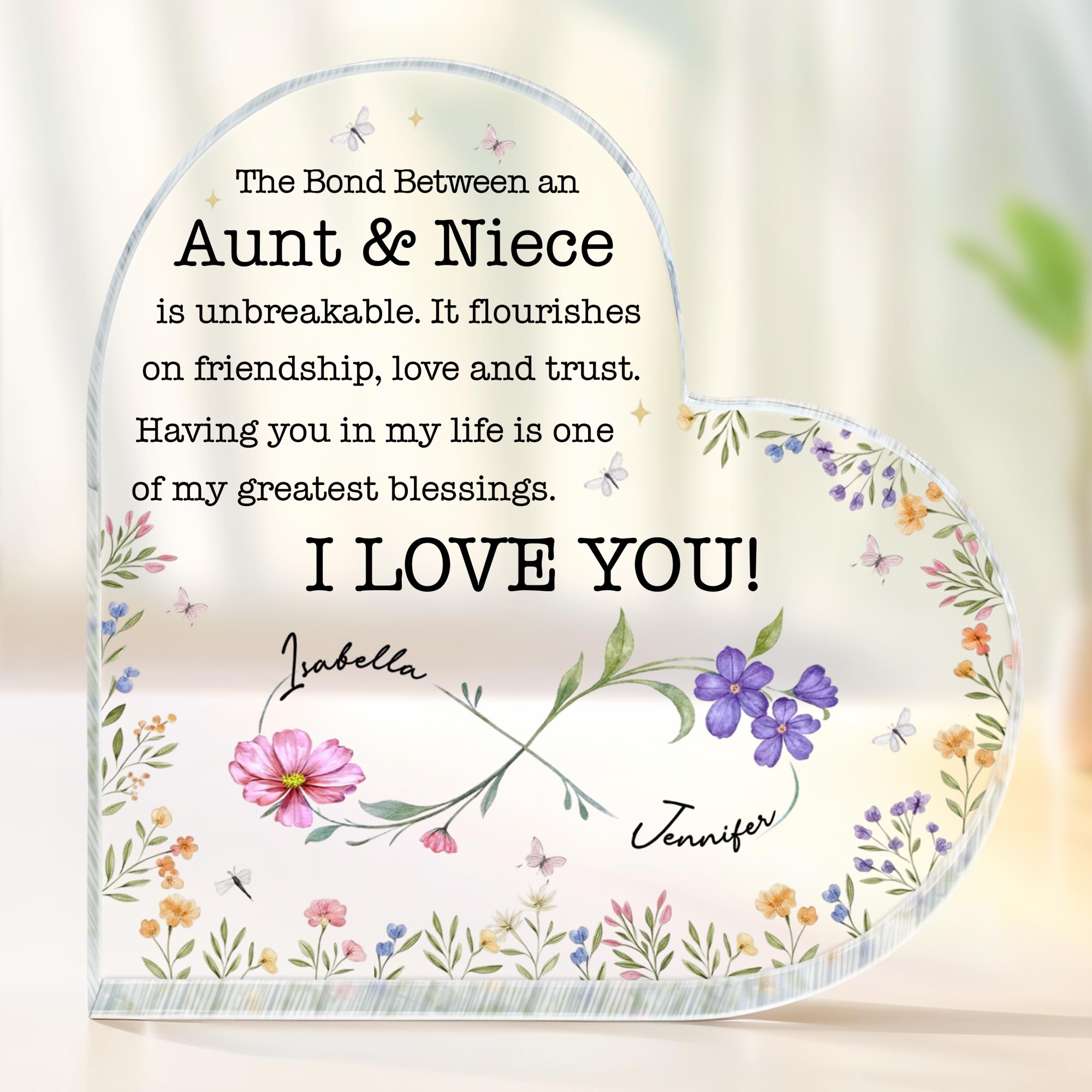 The Bond Between An Aunt & Niece, Flowers, Personalized Heart Shaped ...