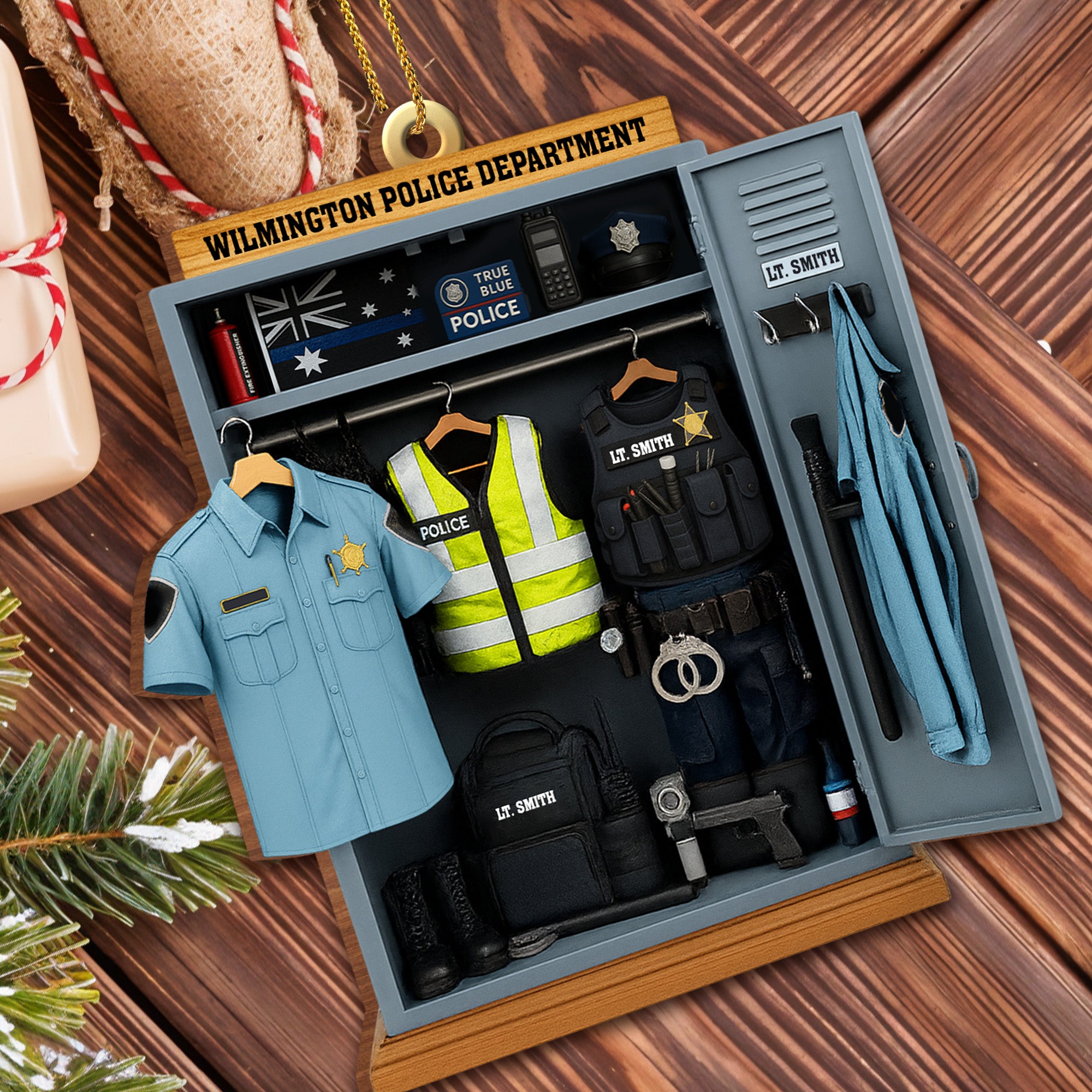 True Blue Police, Uniform And Tactical Gear, Custom Wood Ornament, Gift ...