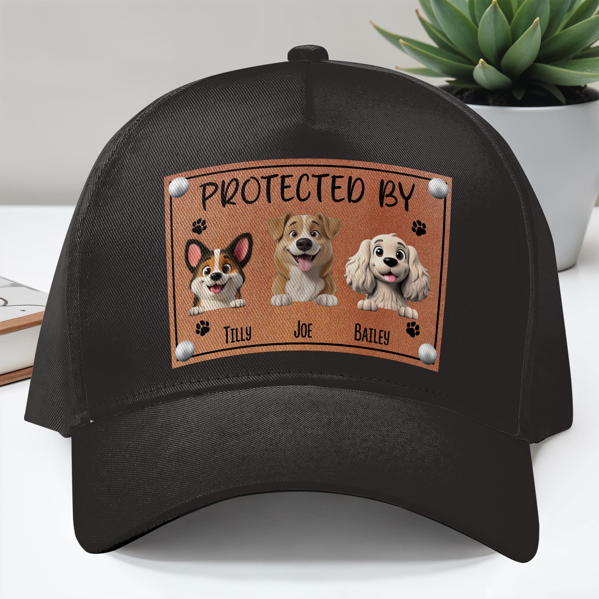 Protected By, Featuring Dogs and Paws, Personalized Classic Cap, Gift ...