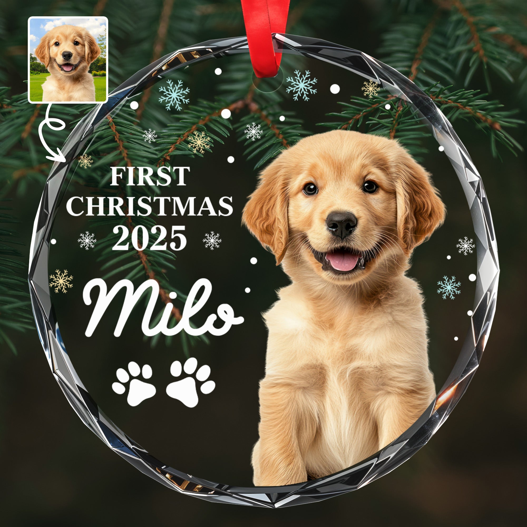 First Christmas With Cute Puppy And Snowflakes, Personalized Custom ...