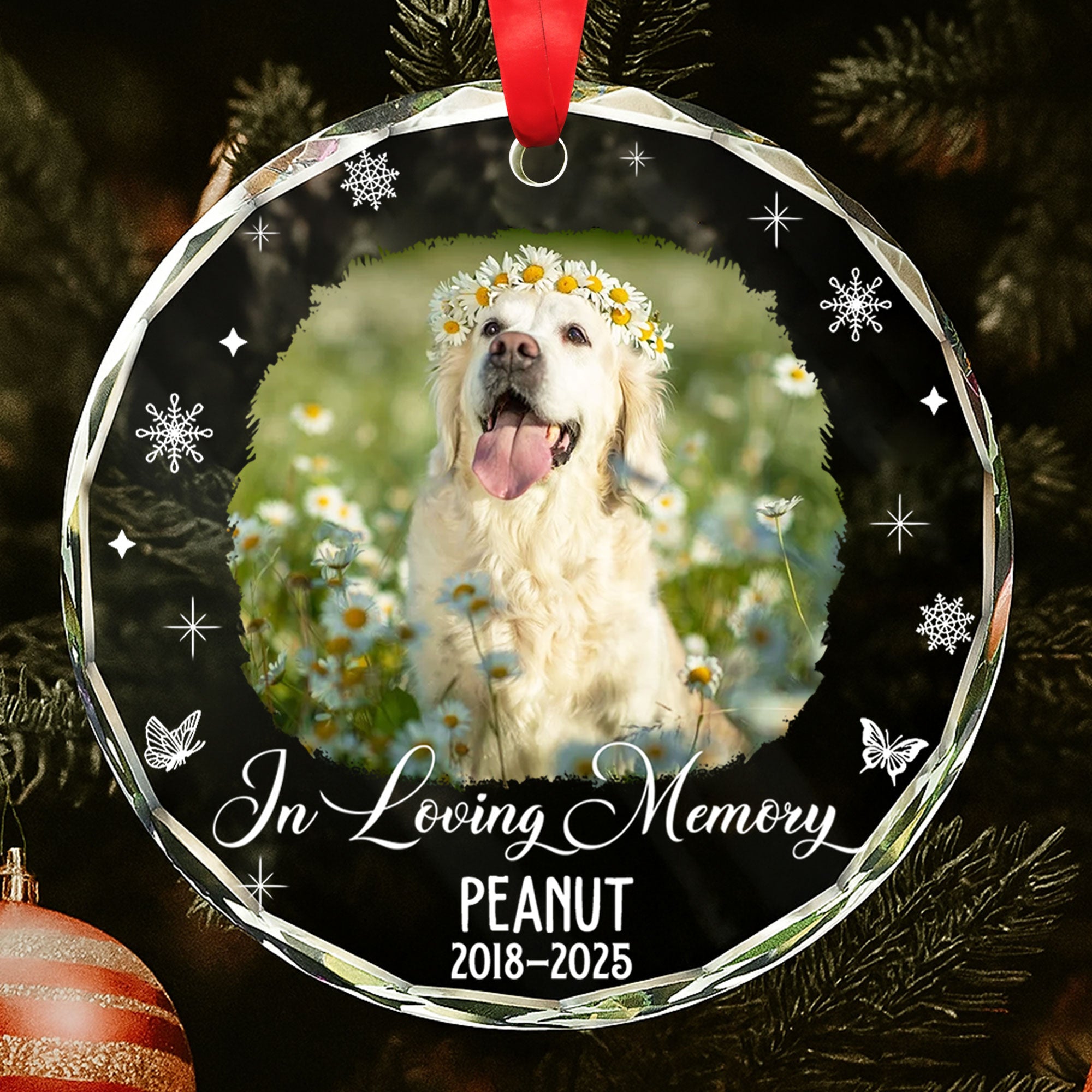 In Loving Memory Dog With Flowers,Personalized Custom Circle Glass ...