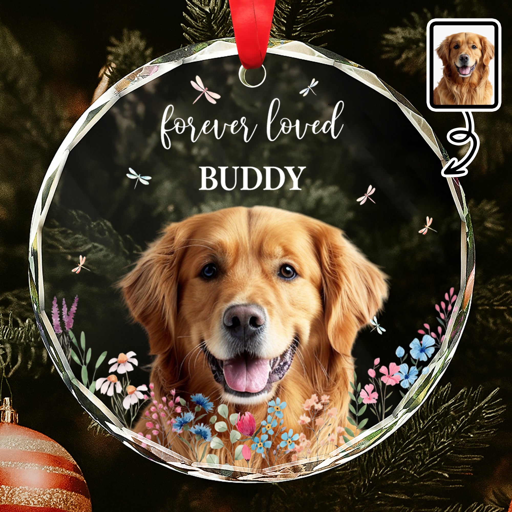Forever Loved Buddy With Colorful Flowers, Personalized Custom Circle ...