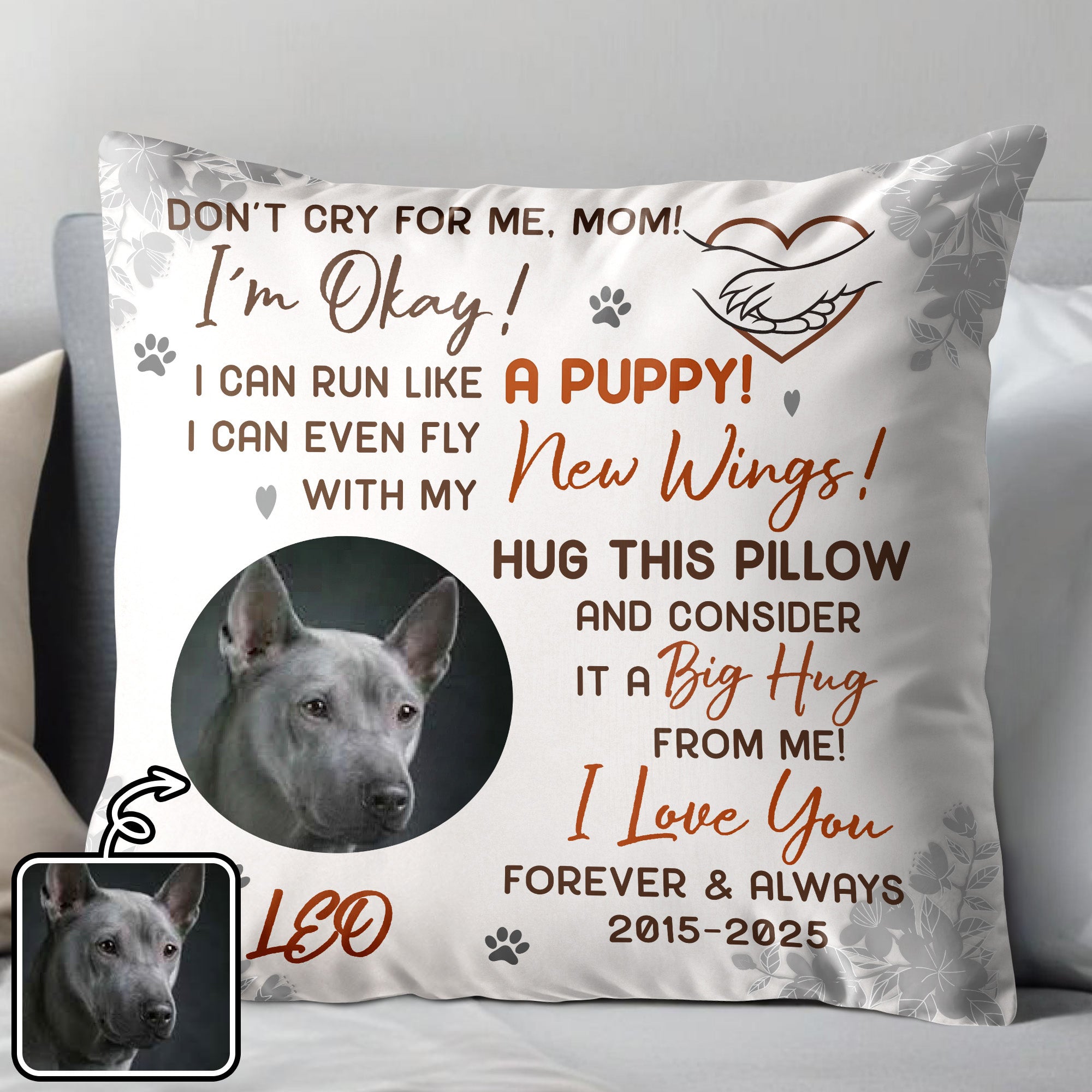 Don't Cry For Me Mom, I'm Okay! Wings Big Hug Dog Pillow, Custom Pillow ...