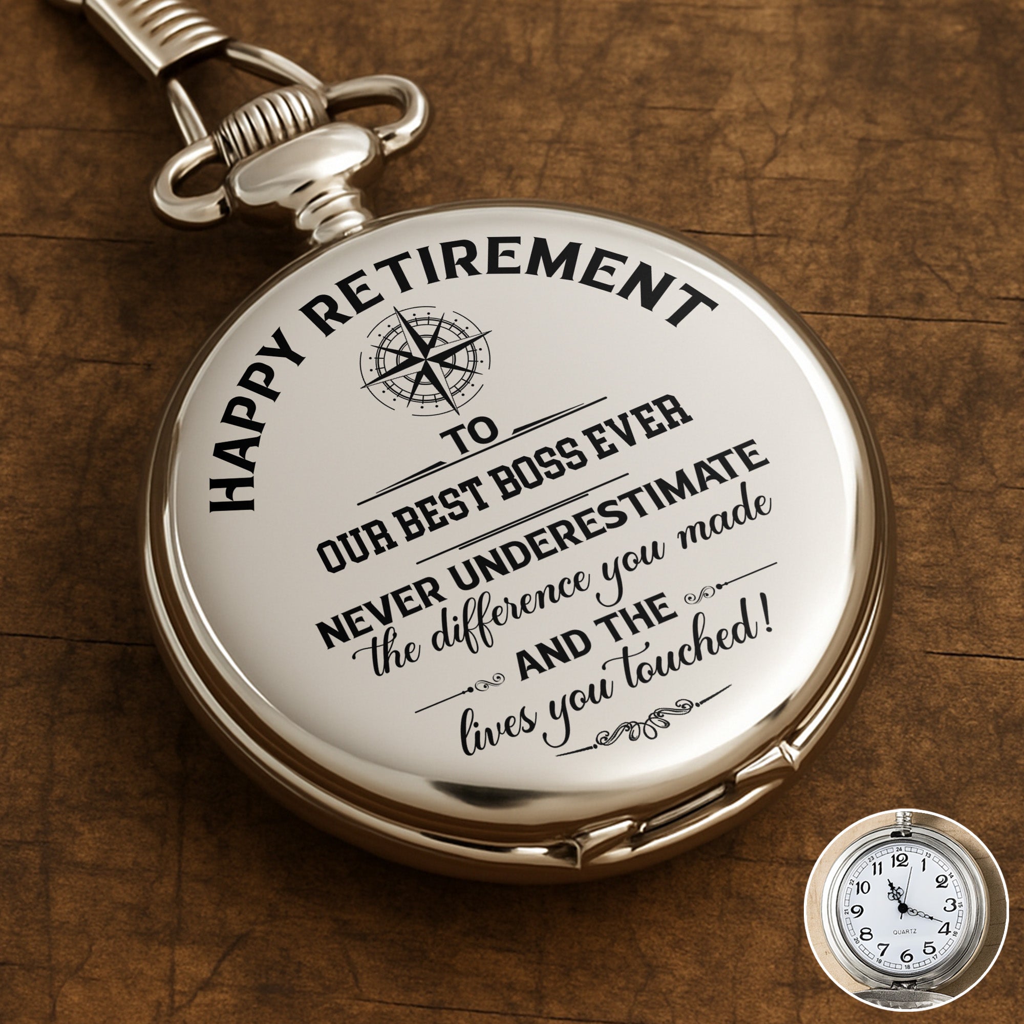 Happy Retirement To Our Best Boss Ever, Compass Design, Silver Plated ...