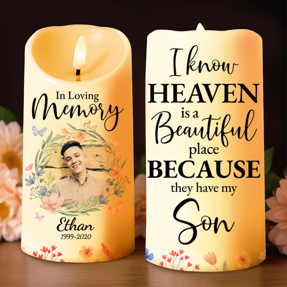 Heaven Is Beautiful Place - Memorial Personalized Custom LED Candle ...