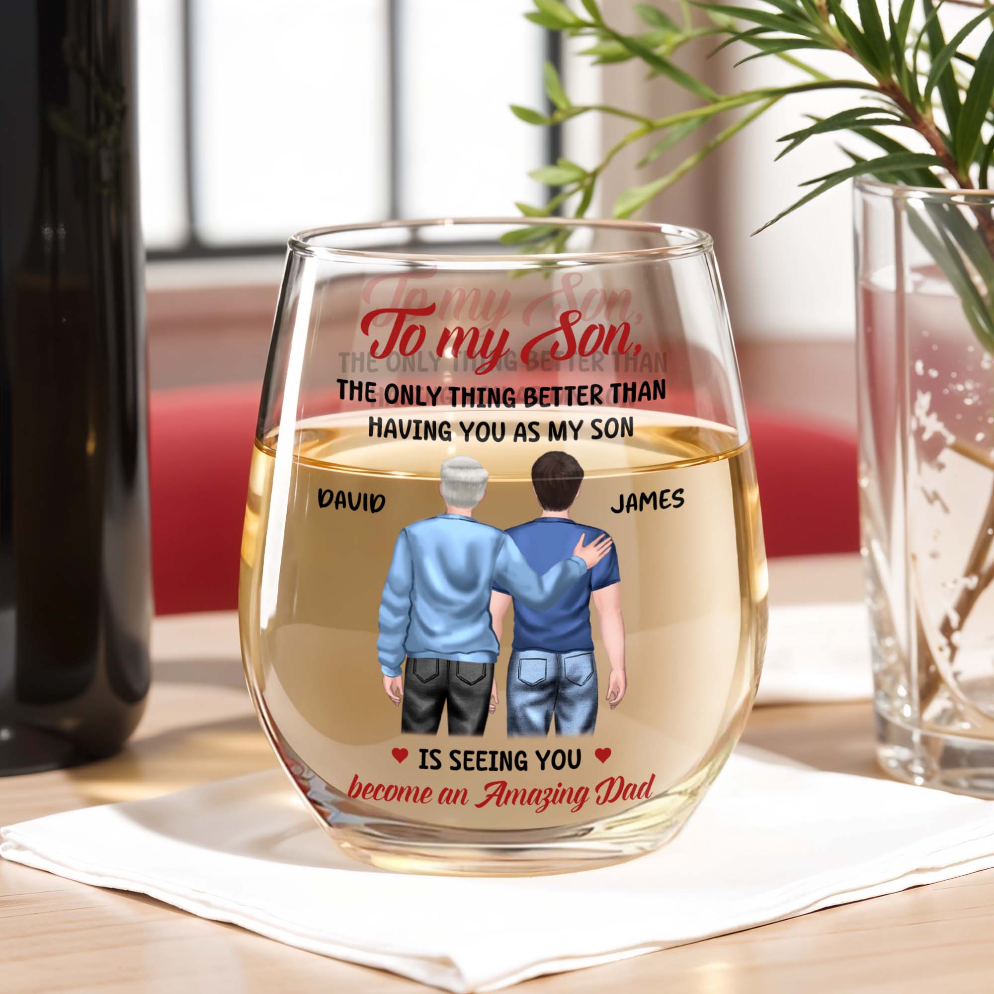 To My Son, Amazing Dad Personalized Stemless Wine Glass, Gift For Sons ...
