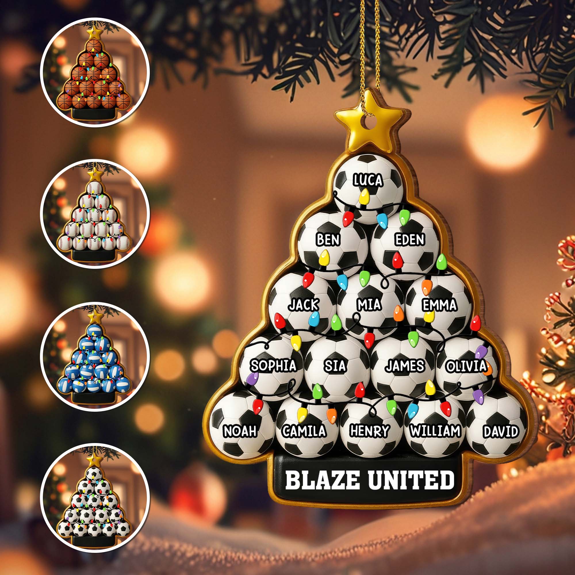 Blaze United Soccer Balls And Christmas Lights, Personalized Ornament ...