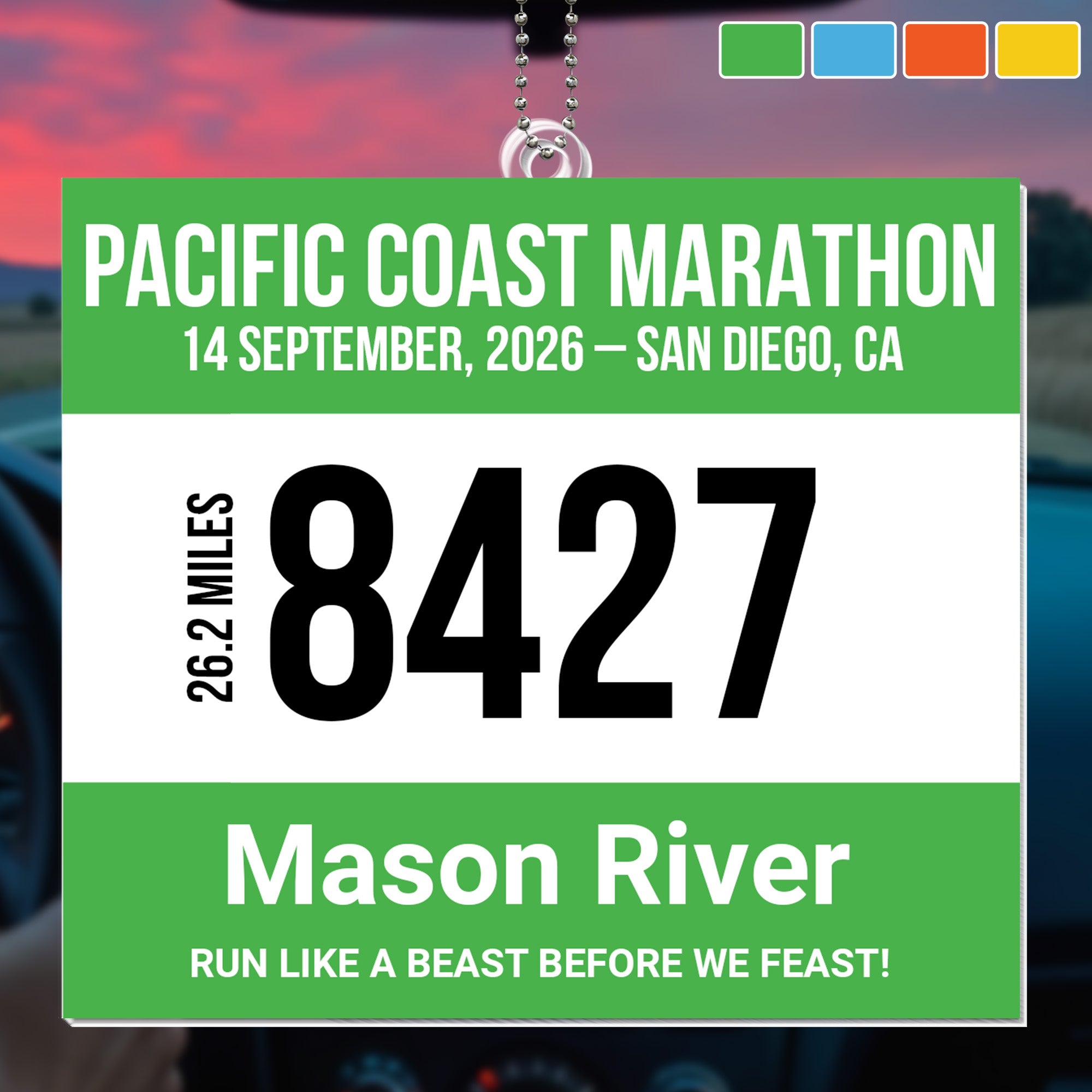 Pacific Coast Marathon, Run Like A Beast Before We Feast, Car Hanging ...