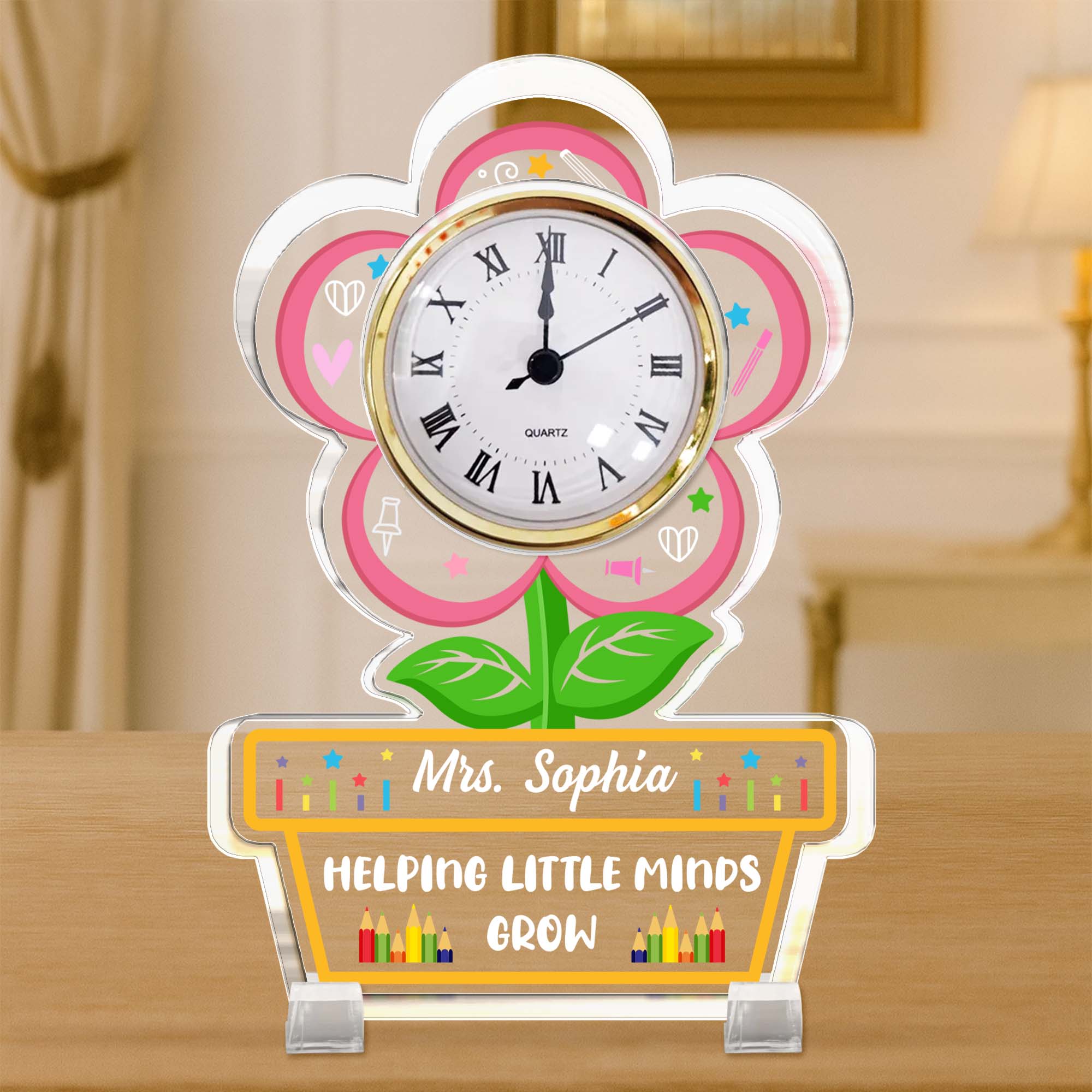 Helping Little Minds Grow With Books And Pencils, Acrylic Desk Clock ...