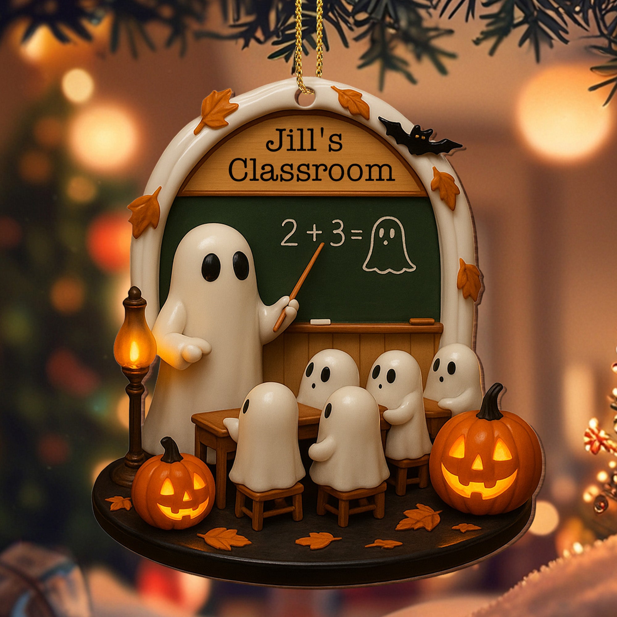 Spooky Classroom With Ghosts And Pumpkins, Custom Wood Ornament, Gift ...