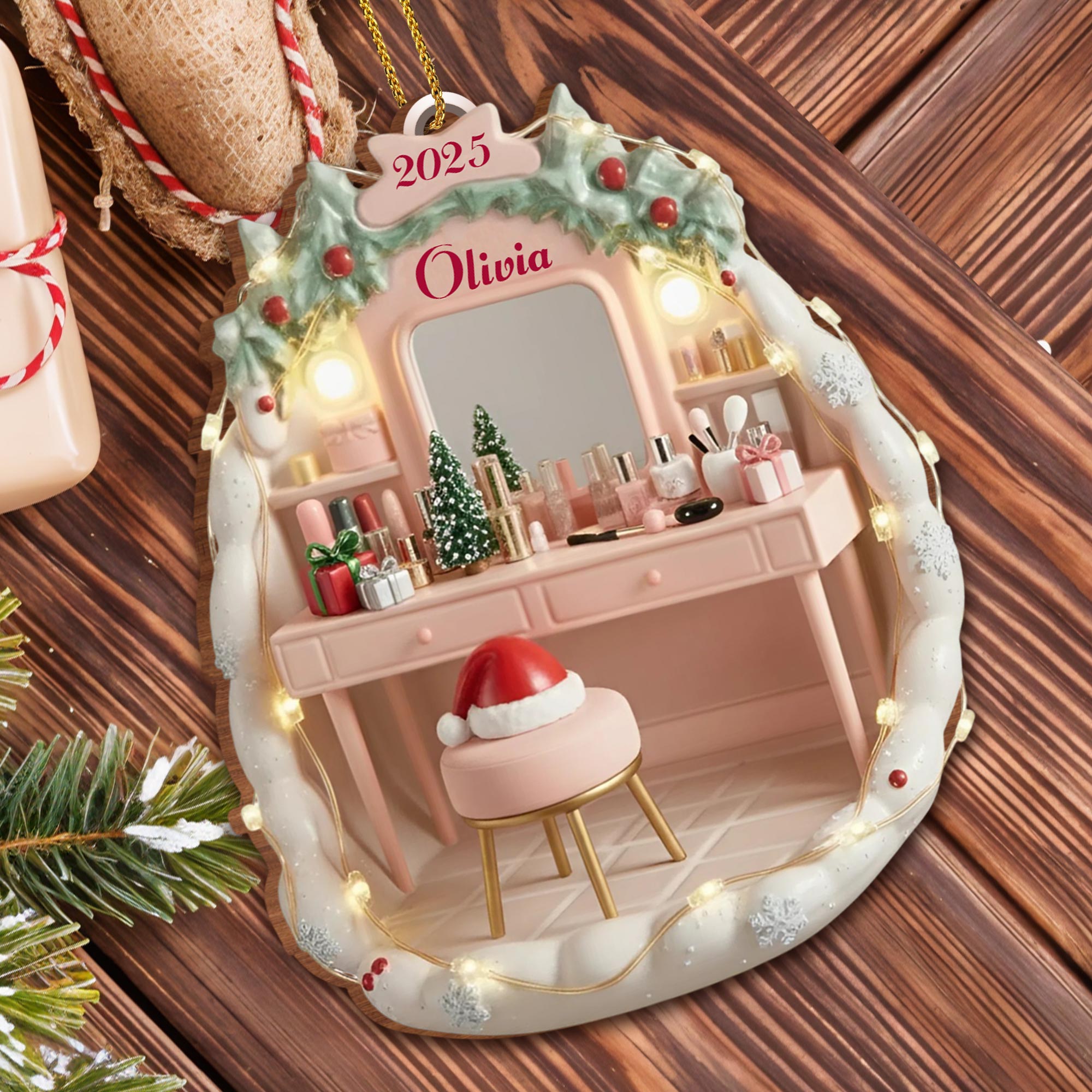 Personalized Vanity Ornament With Christmas Decorations, Custom Wood ...